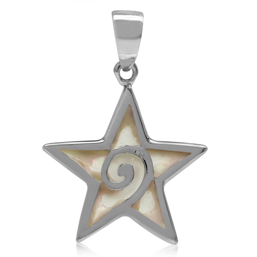 Silvershake Mother of Pearl Inlay White Gold Plated 925 Sterling Silver Star Pendant