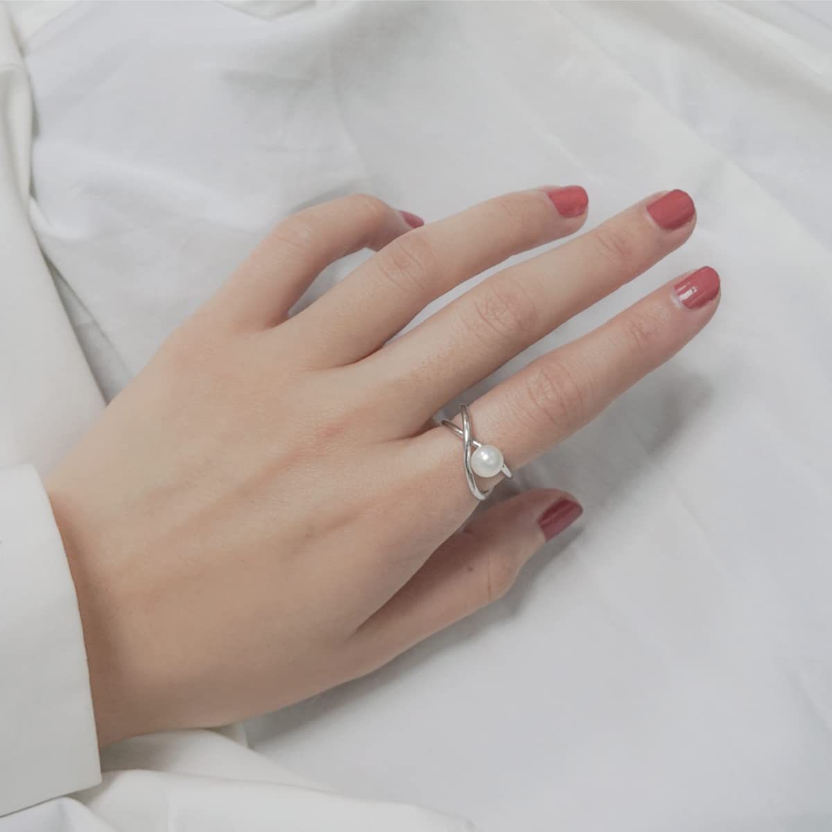 XSTian S925 Sterling Silver Pearl Ring for women 6.5mm White Freshwater Cultured Pearl Adjustable