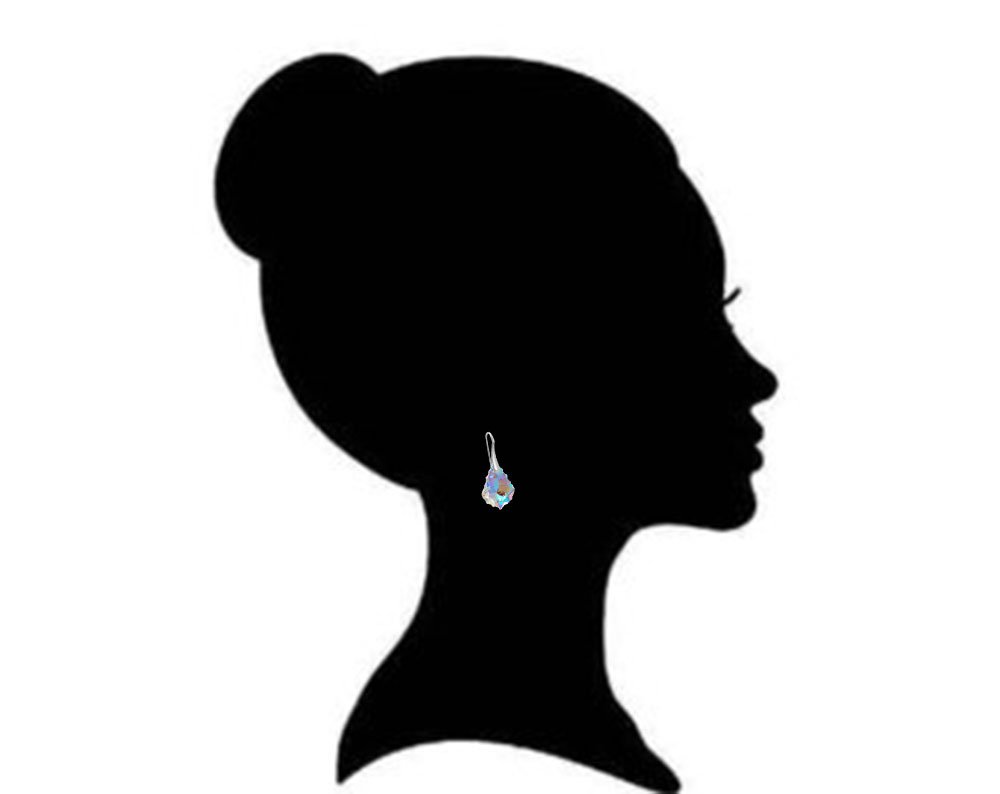 Royal Crystals "Made with Imitation of Crystals" 925 Sterling Silver Iridescent Clear Blue Aurora Borealis Earrings
