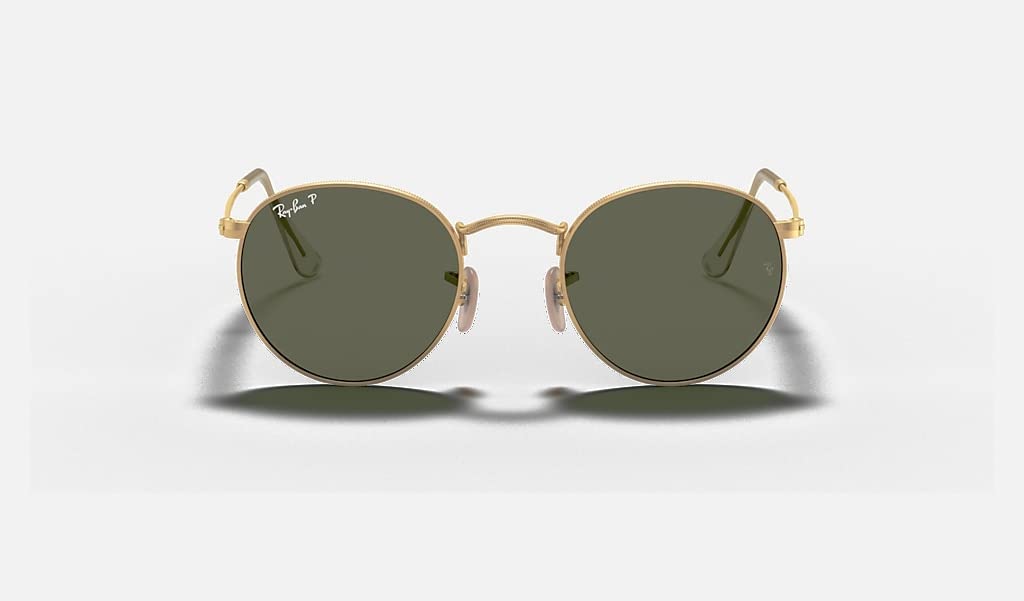 Ray-Ban RB3447 ROUND METAL 112/58 50M Matte Gold/Green Polarized Sunglasses For Men For Women + BUNDLE with Designer iWear Eyewear Kit