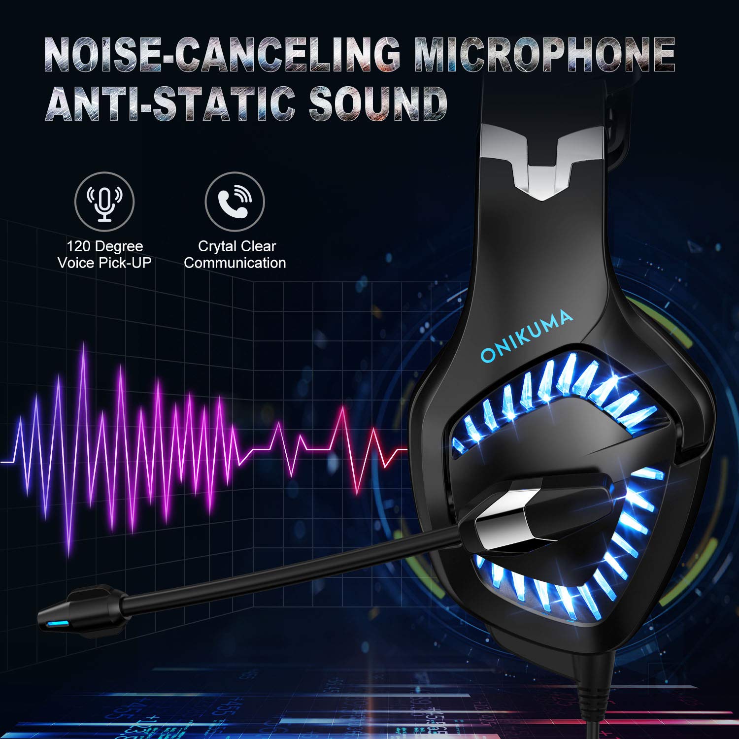 Stereo Gaming Headset, DIOWING,【Upgraded 7.1 Bass Surround Sound】 Over Ear Headphones with Mic for PS4, PC, Xbox One Controller, LED Light, Soft Memory Earmuffs for Laptop Mac Nintendo Switch Games, K1pro (K1pro-Black)