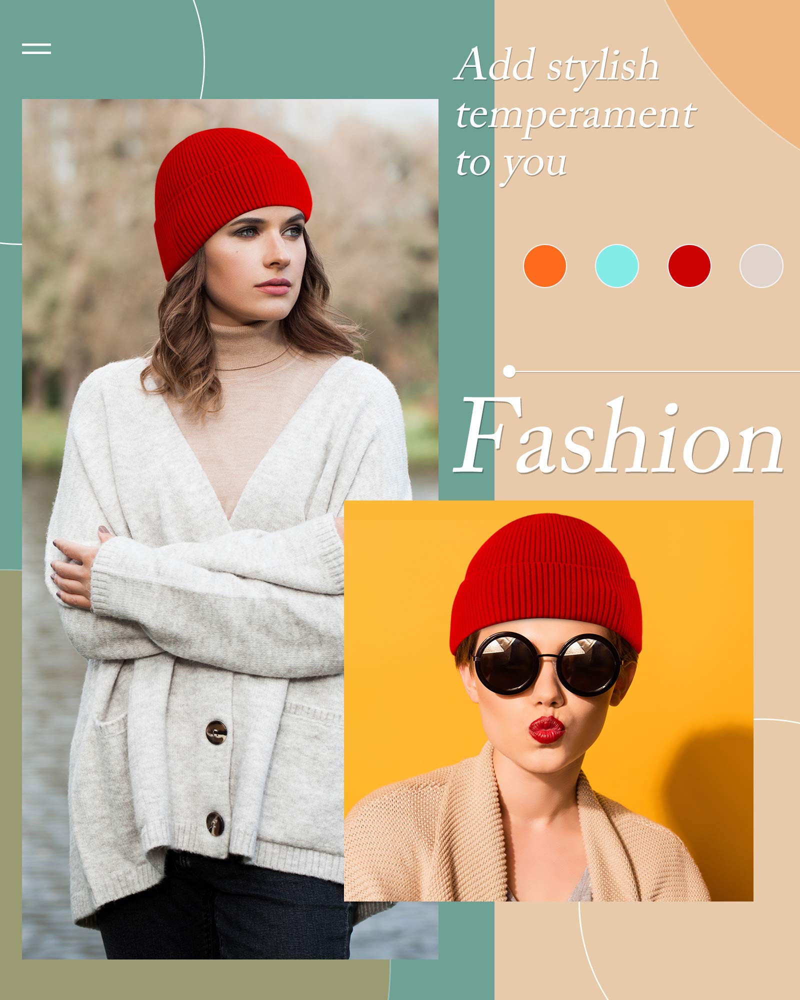 Winter Trawler Beanie Knit Hat Warm Stretchy Slouchy Soft Headwear Daily Ribbed Cap Ski Beanie Hat for Men Women Accessories (Red)