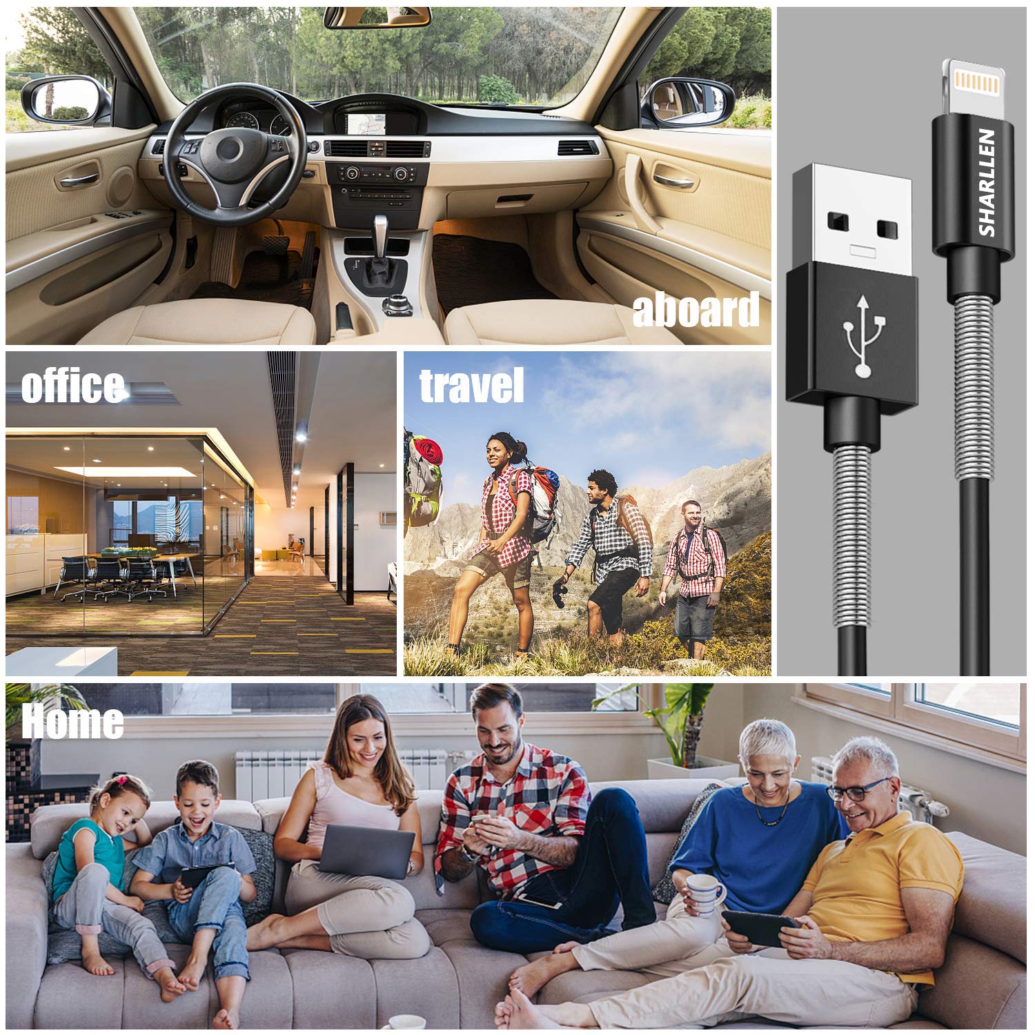 sharllen Lightning Cable Spring iPhone Charger Cable 5 Pack [3/6/10FT] USB Fast Charging & Data Sync Cord Long Charging Cable Compatible iPhone Xs/MAX/XR/X/8/8P/7/7P/6/iPad/iPod(Black)