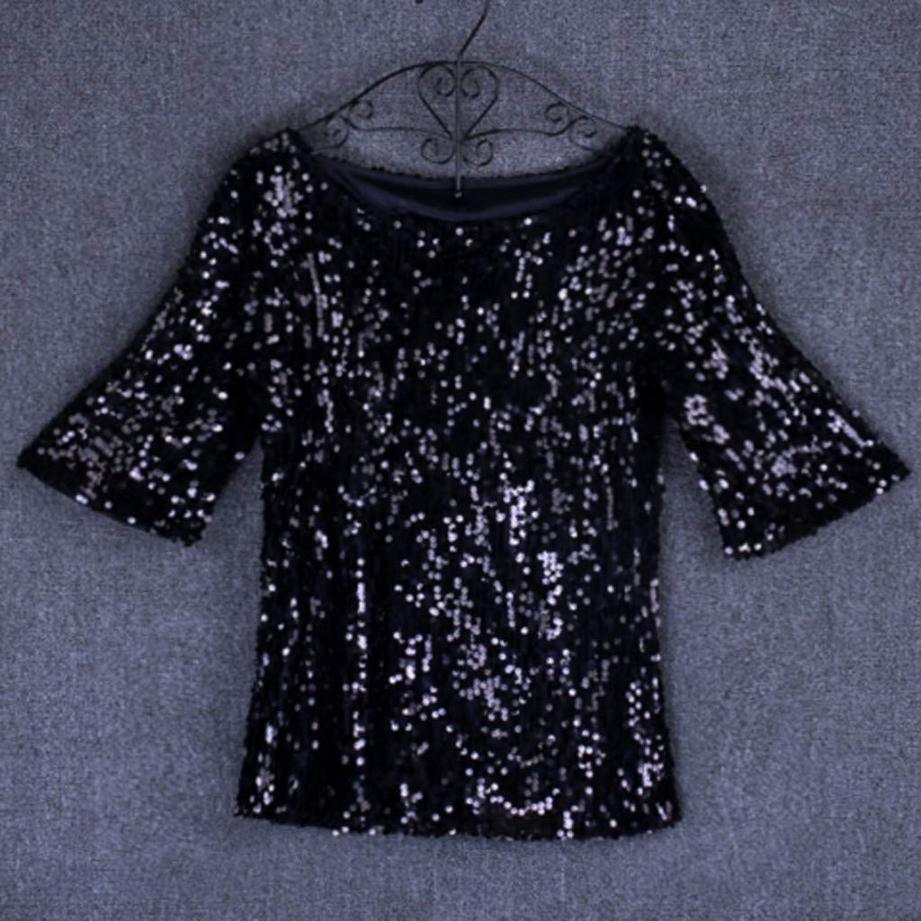 Top for Women Sequin Sparkle Glitter Tank Cocktail Party Tops Shining Crop T-Shirt Blouses