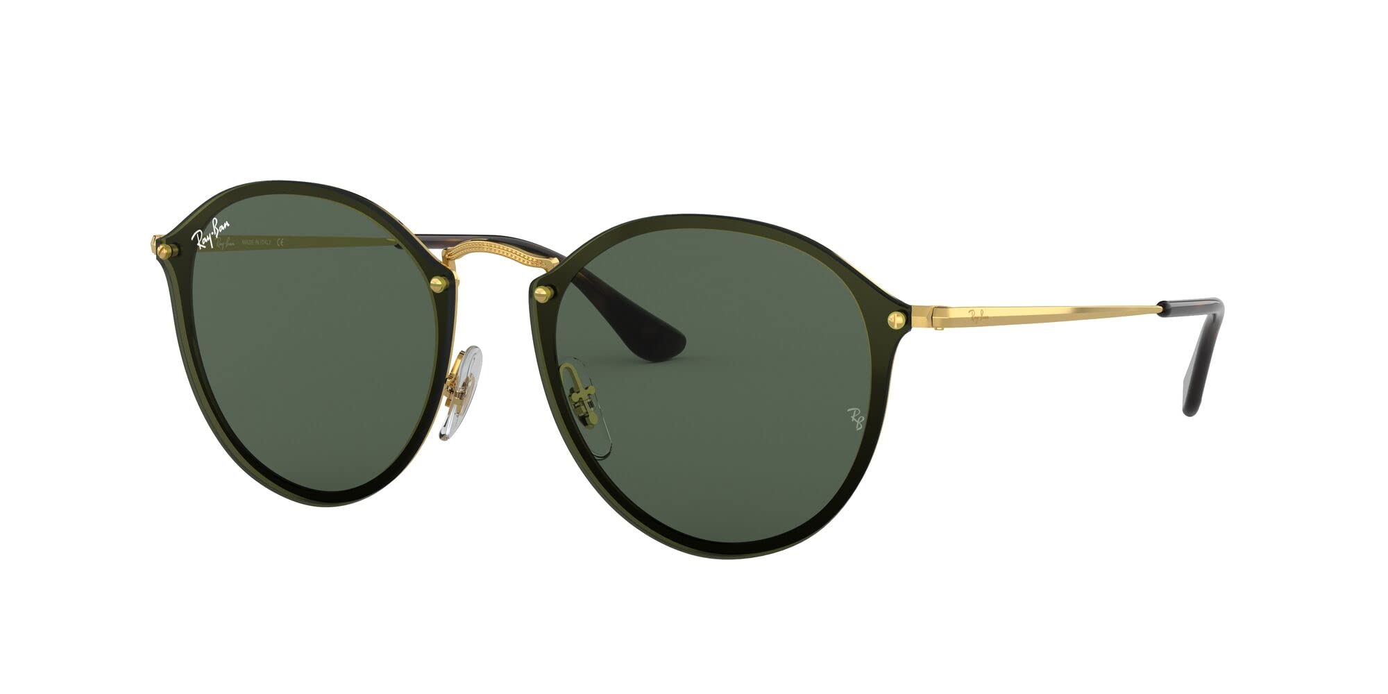 Ray-Ban RB3574N Blaze Round Sunglasses, Gold/Dark Green, 59 mm
