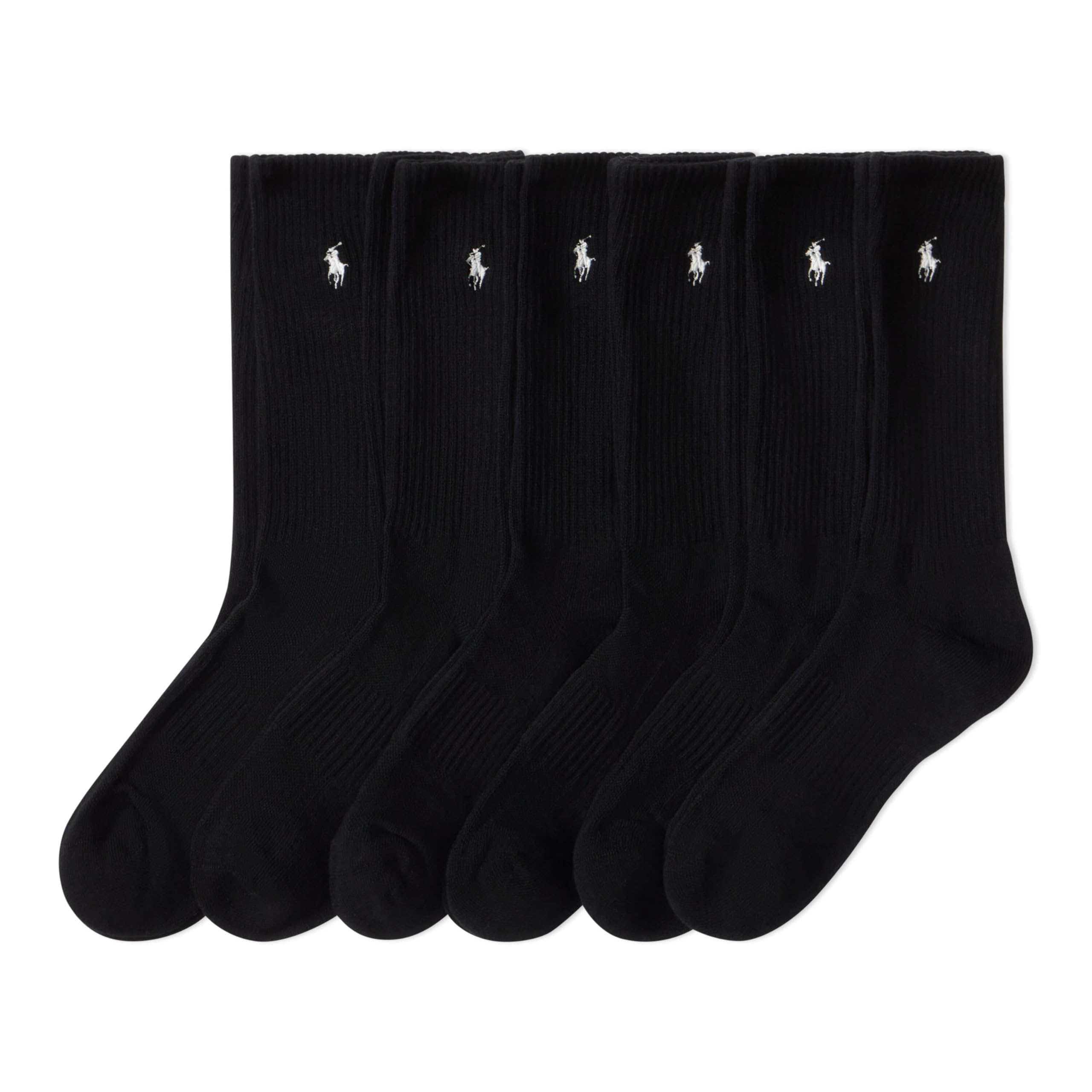 POLO RALPH LAUREN Men's Classic Sport Solid Socks 6 Pair Pack - Cushioned Cotton Comfort, Black, 6-12.5