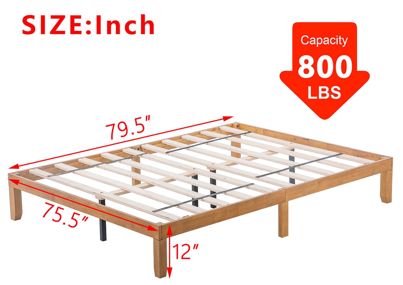 PIETFIU Classic Oak King Platform Bed Frame with Storage Underneath, Wooden Mattress Foundation King Size with Solid Wood Slat No Box Spring Needed Noiseless Easy Assembly (King)
