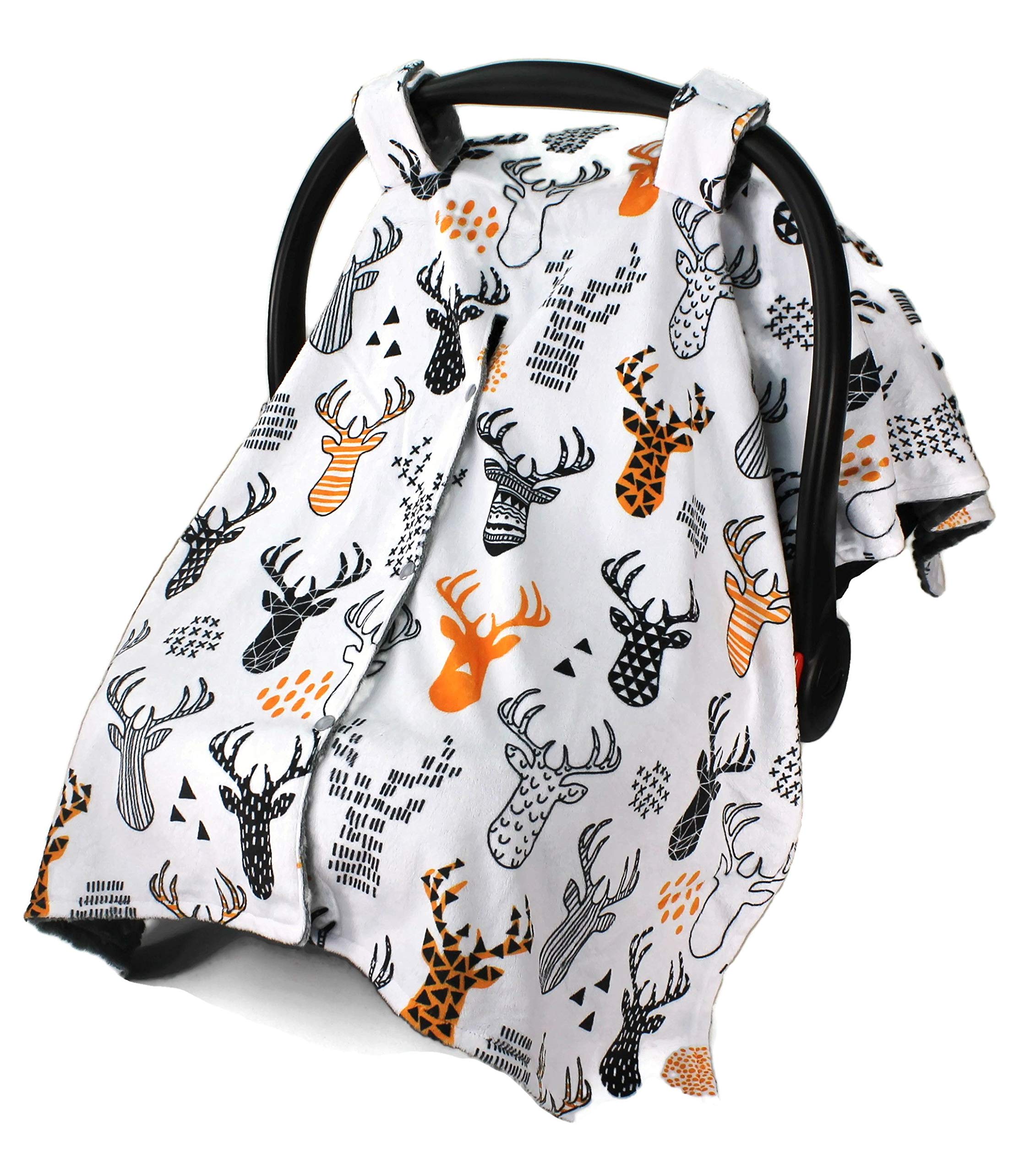 Top Tots Deluxe Baby Car Seat Canopy Cover - North Pole Bear Adventure, Minky Dot, Blue