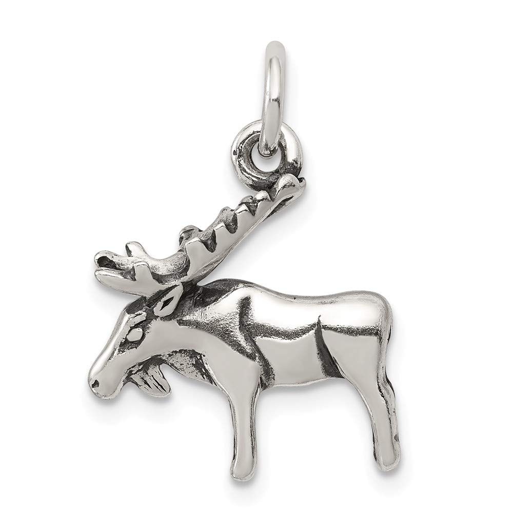 Saris and Things 925 Sterling Silver Antiqued Moose Charm Pendant