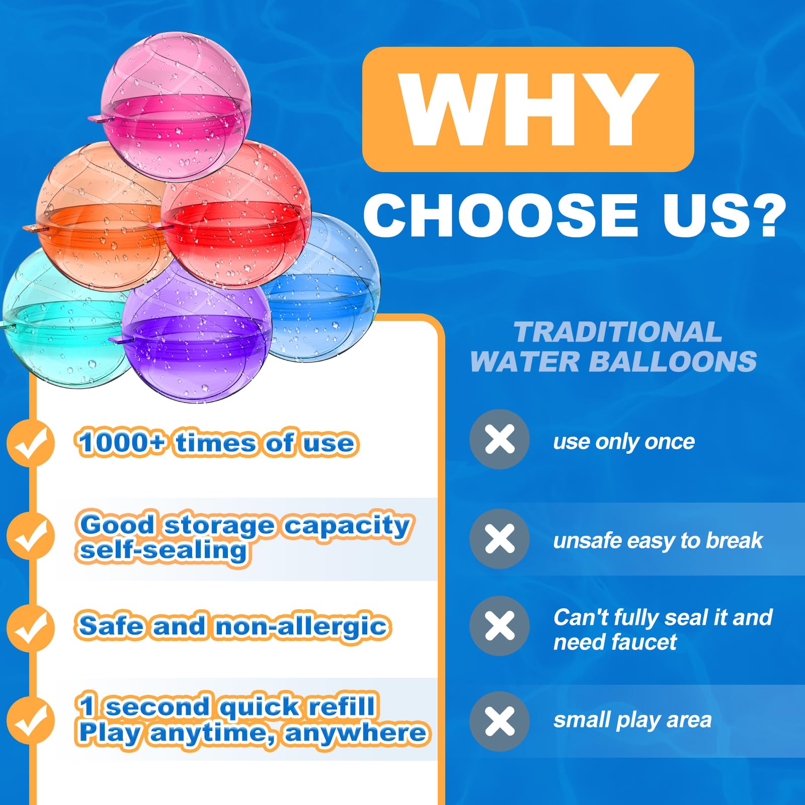Reusable Water Balloons for Kids Adults Outdoor Activities Self Sealing Quick Fill Water Balloons Silicone Water Bombs with Mesh Bag,8 Pack