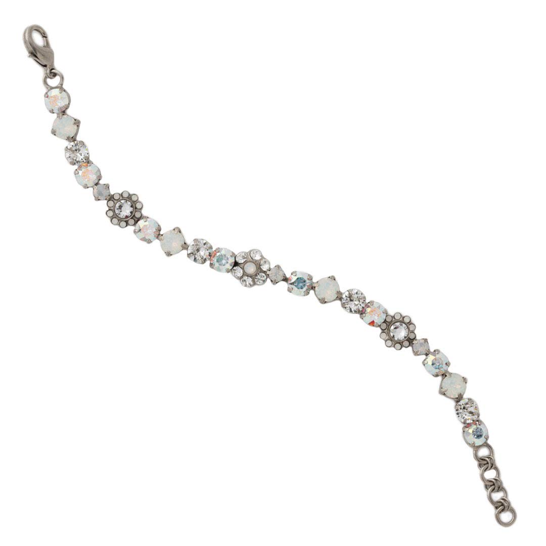 Sorrelli Classic Floral Tennis Bracelet, Antique Silver-Tone Finish, White Bridal