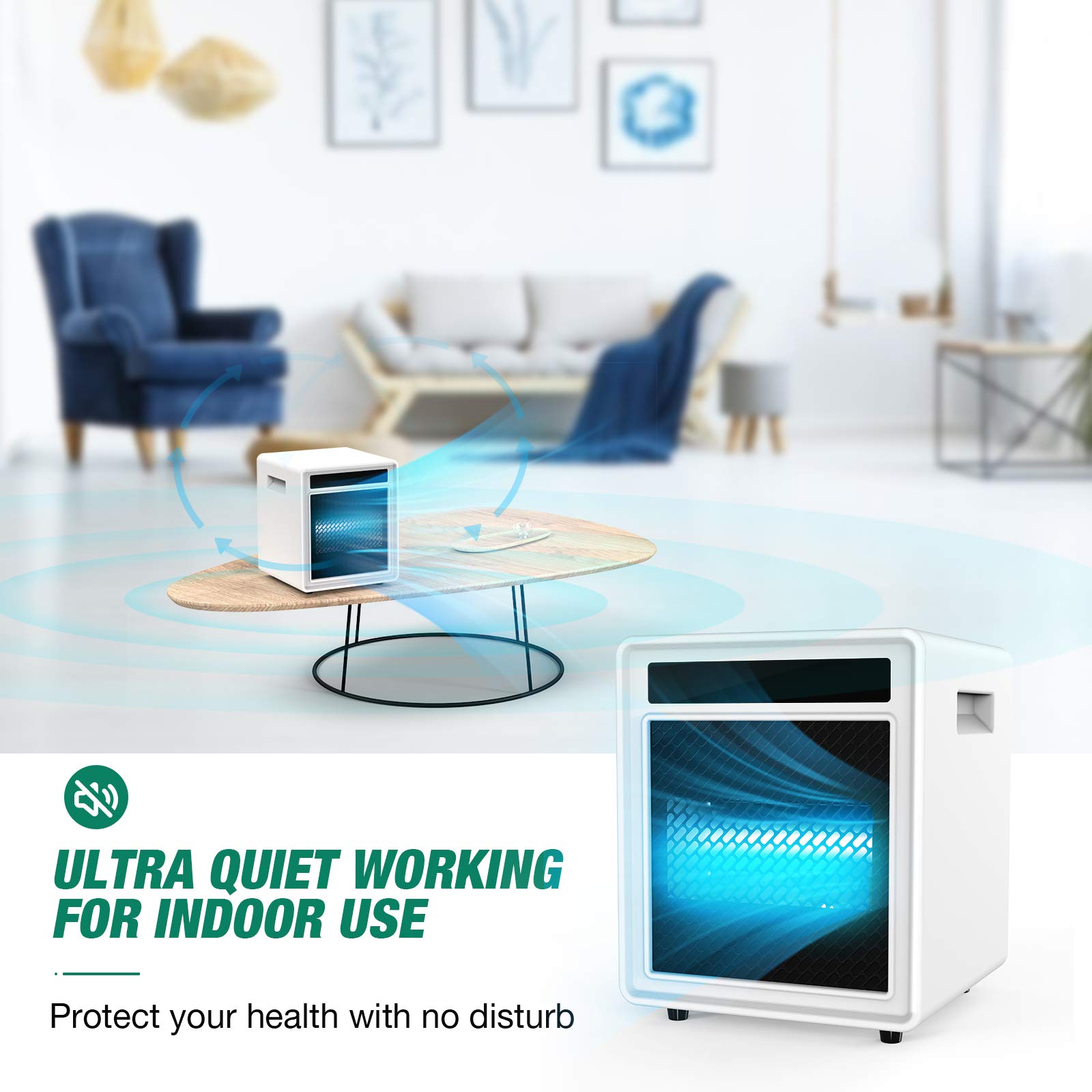 TRUSTECH UV Air Purifier for Home - Portable UVC Light Sanitizer Clean Air Remove Allergies Dust Mold Odors Smoke Pollen Pet Dander, 322sq.ft Coverage, Ideal for Office Kitchen Bedroom,Large Room