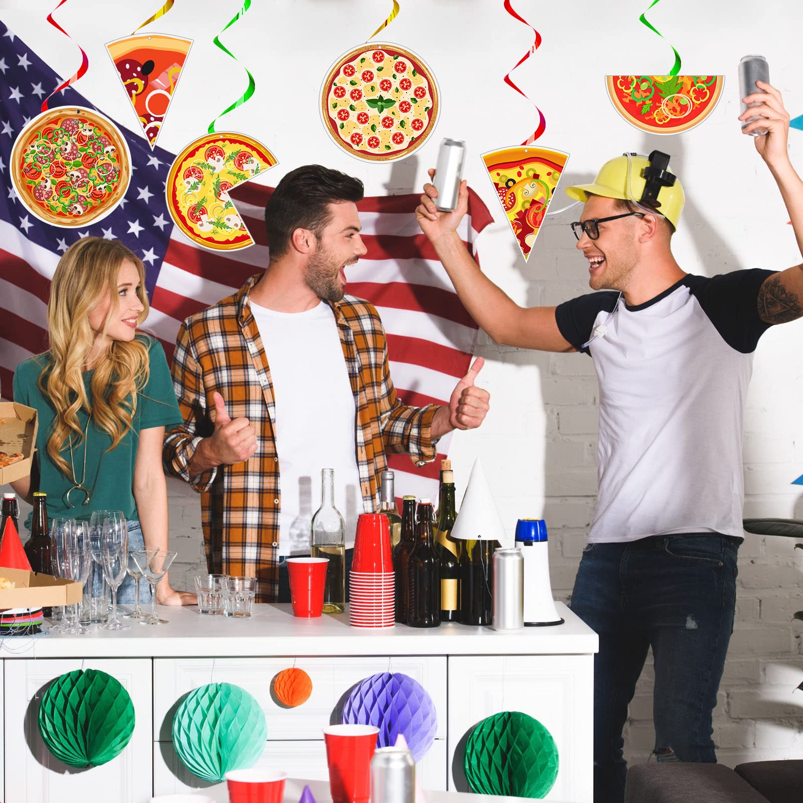Teling 48 Pcs Pizza Party Decorations Pizza Hanging Swirl Themed Ceiling Decor Whirls for Birthday Party Supplies