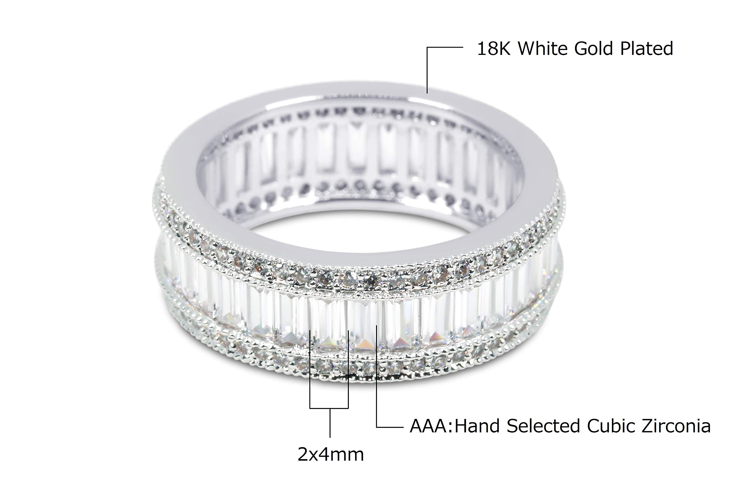 Savlano 18K Gold Plated Cubic Zirconia 8MM Emerald Cut Eternity Lustrous Ring Band for Women (7)