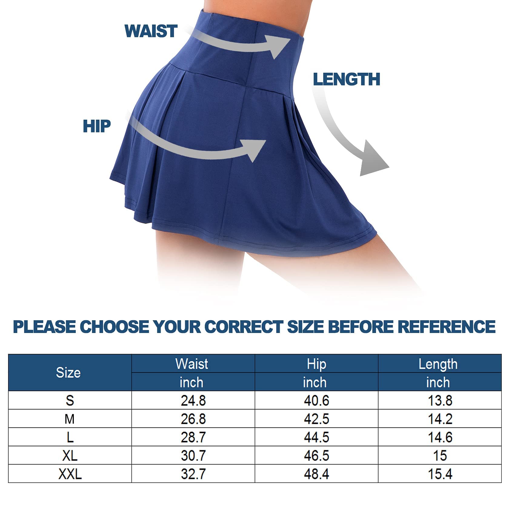 Women's Active Skort Athletic Stretchy Pleated Tennis Skirt for Running Golf Workout Navy Blue
