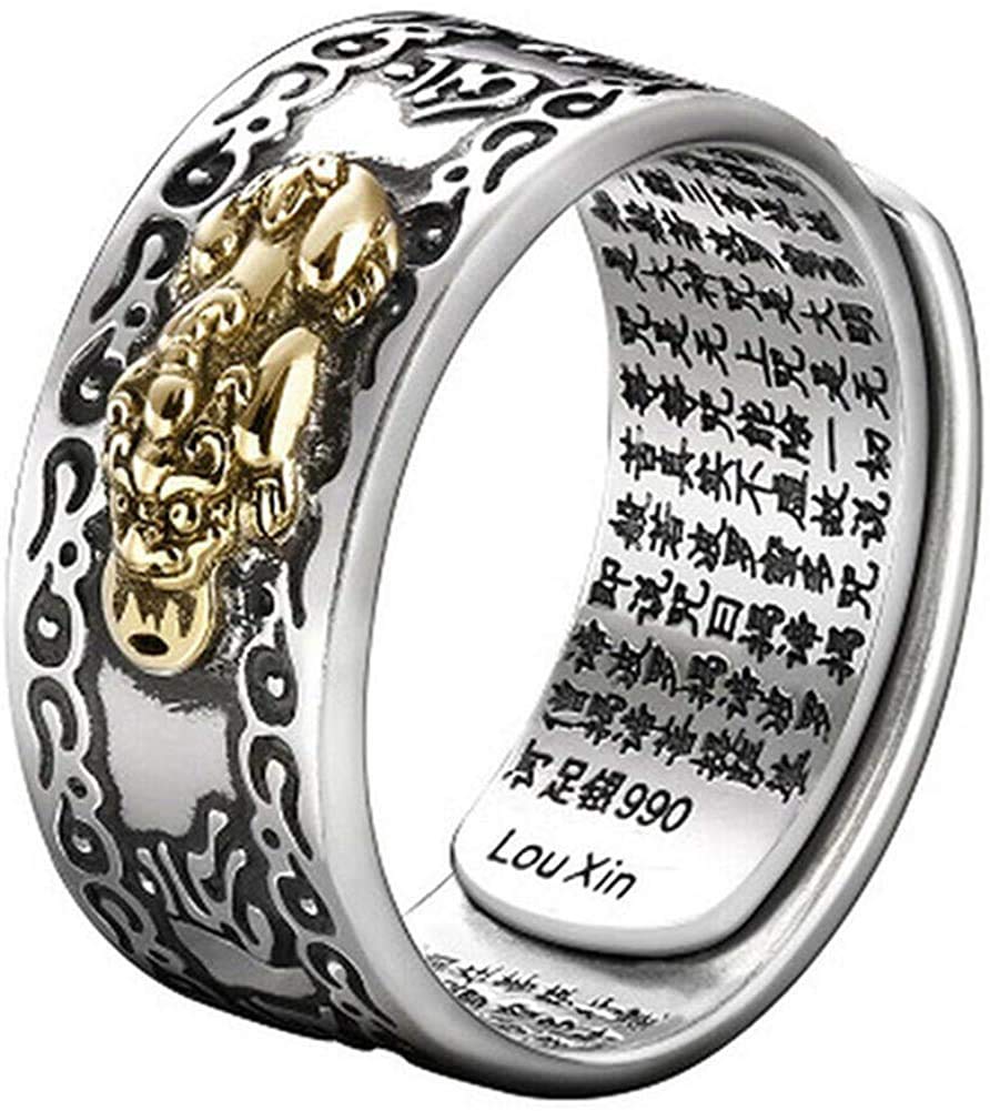 TOWELL Adjustable FENG Shui PIXIU MANI Mantra Protection Wealth Ring