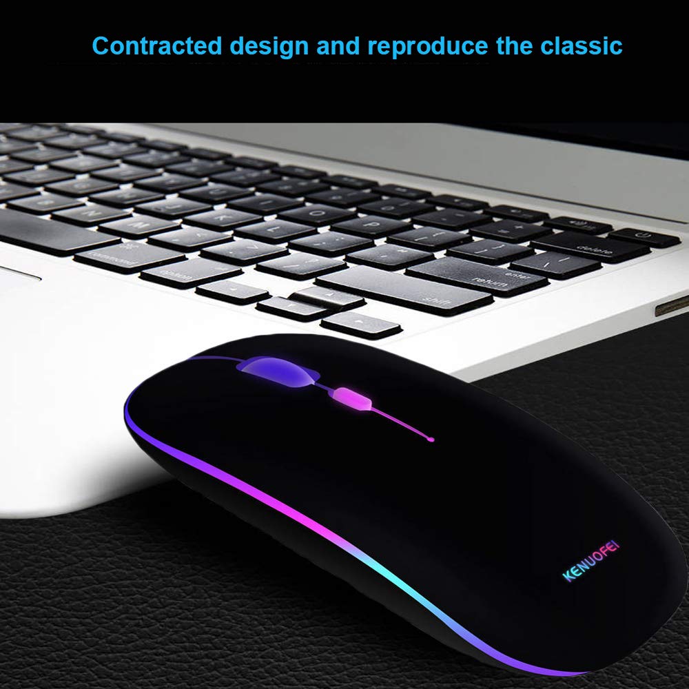Wireless Rechargeable Mouse,Attoe Slim Portable USB Mouse with USB Dongle & Breathing RGB LED Light, Optical Computer Mice for PC, Tablet, Laptop and Windows/Mac