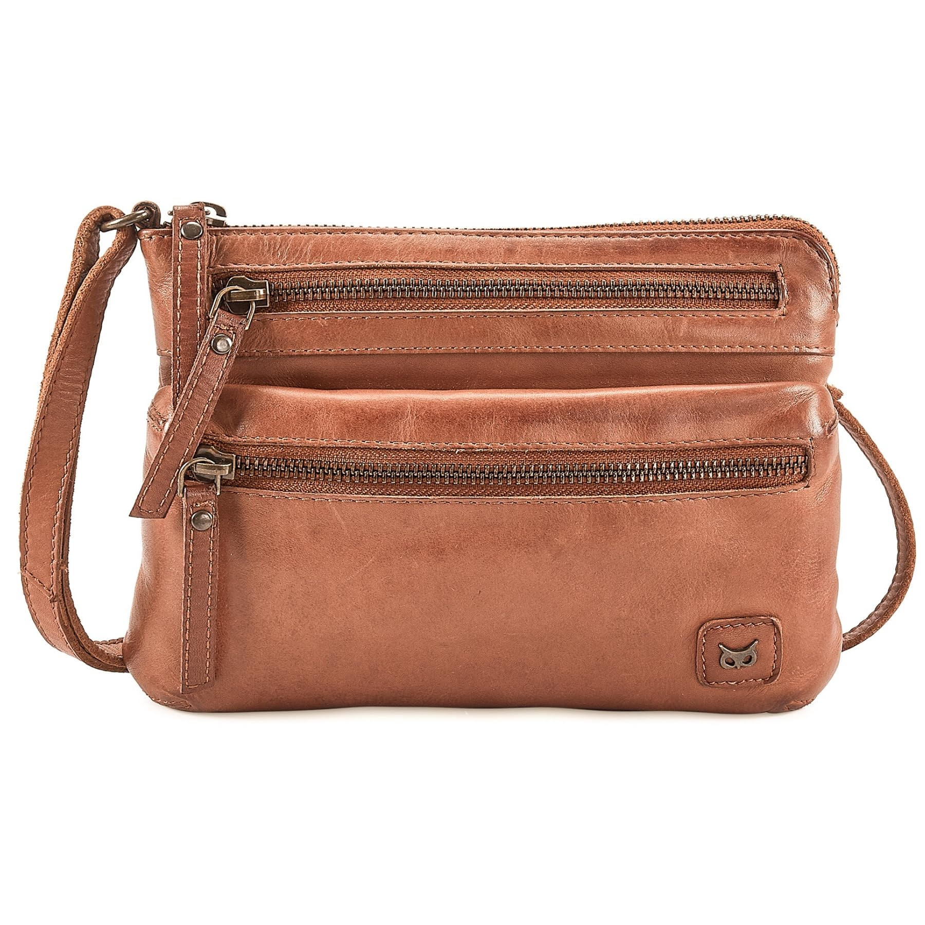 Wise Owl Accessories Small Crossbody Sling Bag Real Leather Purse for Women Crossover Trendy Shoulder Handbag (Cognac Washed Vintage)