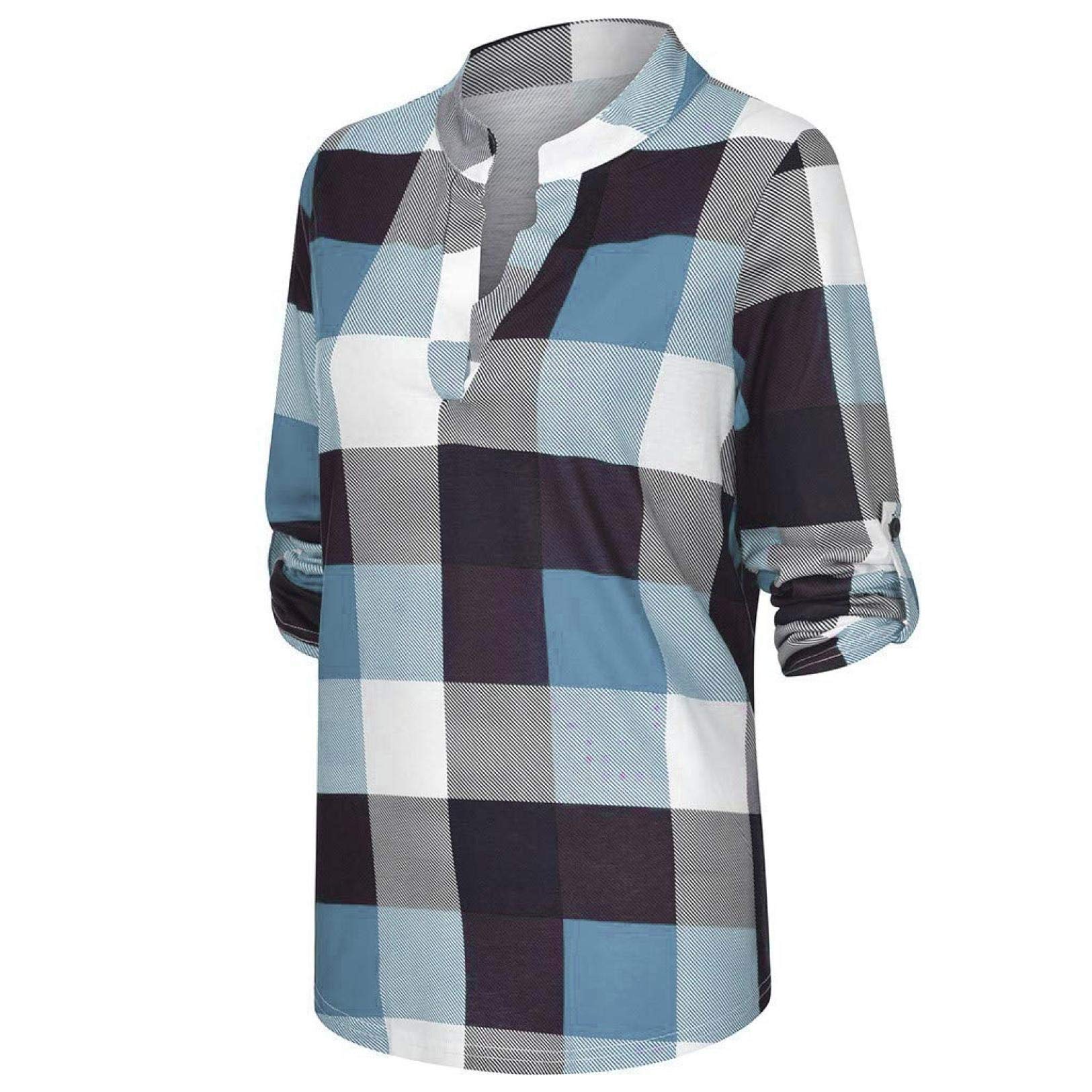 YAnGSale Top Casual Plaid Blouse Women Cotton Sweatshirt Long Sleeve Shirts Women's V-Neck Fall Sweaters Pullover Tops