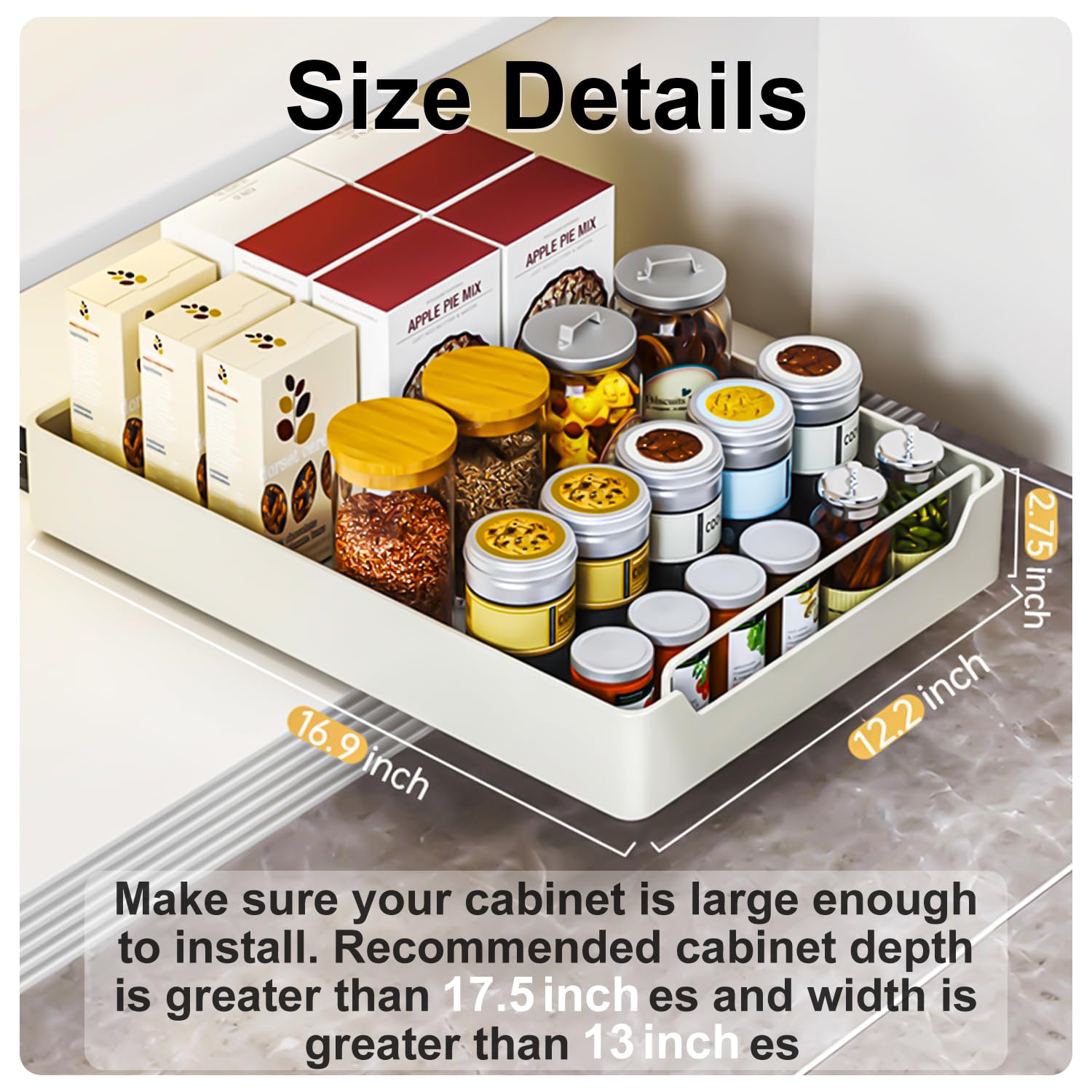 Pull Out Cabinet Organizer Fixed With Adhesive Nano Film, Sliding Pantry Shelves and Heavy Duty Storage Sliding Drawer Pantry Shelf for Kitchen,Living Room,Home, 12.2" W x16.9 D x 2.75" H
