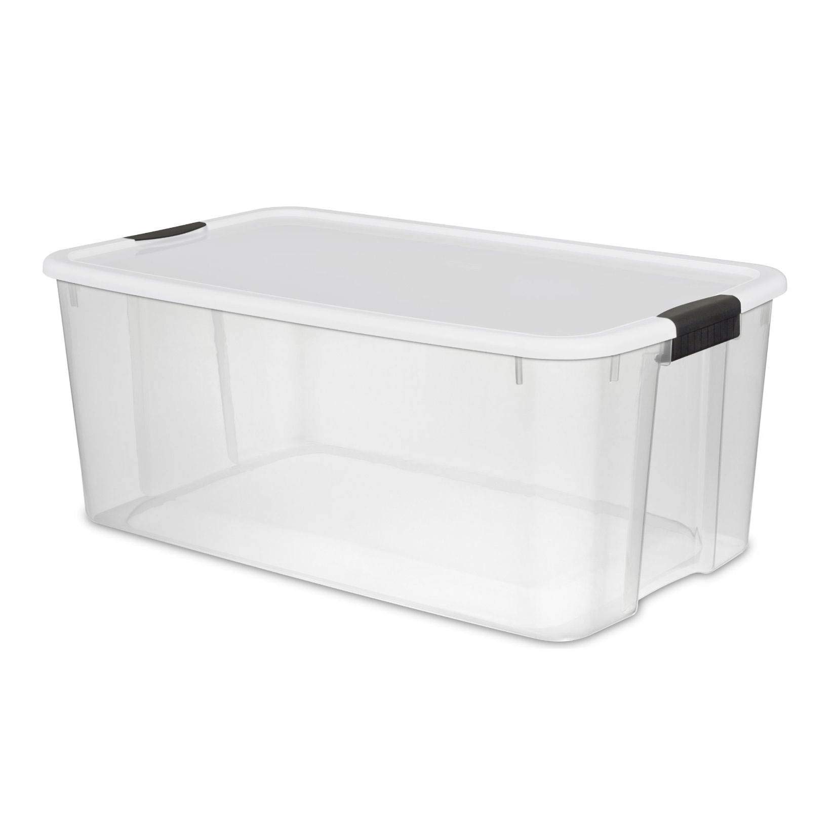 Sterilite 116 Quart Ultra Clear Plastic Storage Tote Container with Latching Lid (4 Pack)