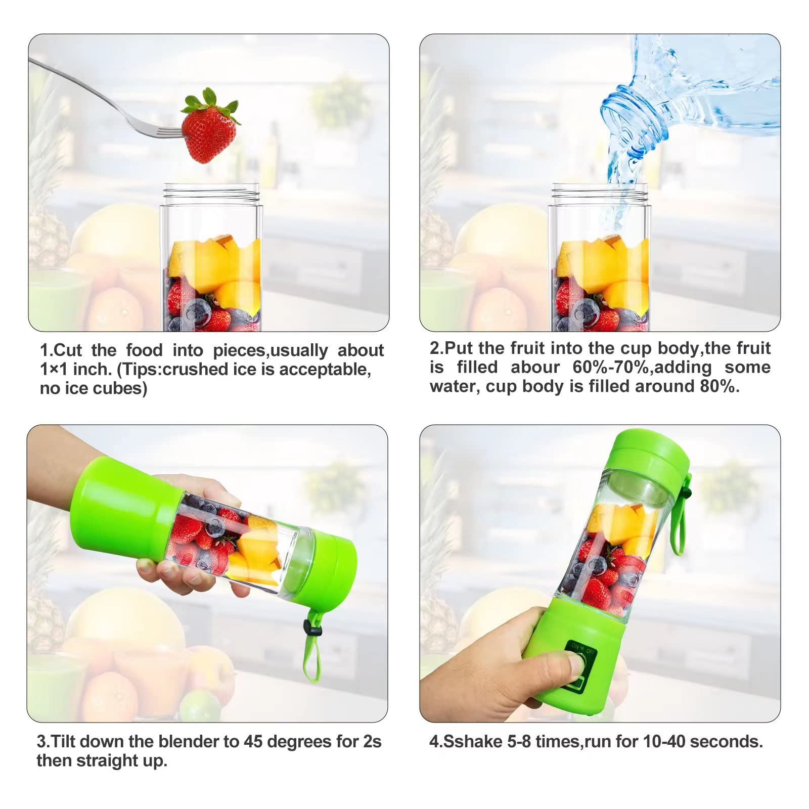 Thaivee Portable Blenders,Personal Size Blender Smoothies and Shakes, USB Rchargeable Juicer Cup with Six Blades in 3D, Handheld Blender Sports,Travel and Home(Green)