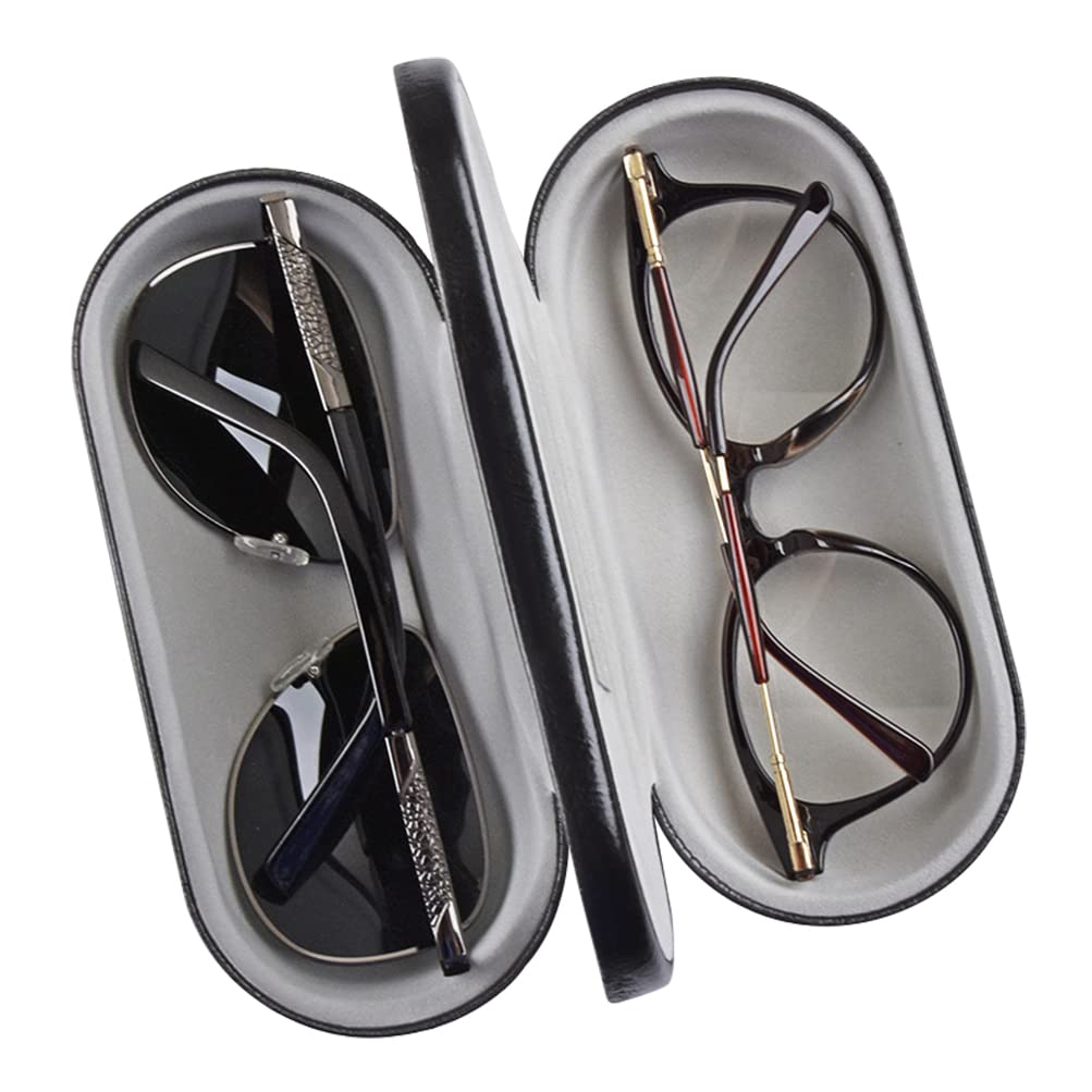 Xoneuxe 2 in 1 Eyeglasses Case,Glasses Case for Two Frames,Eyeglass Case Hard Shell,Double Side Glasses Case Built in Mirror and Flannel for Women and Men,Medium