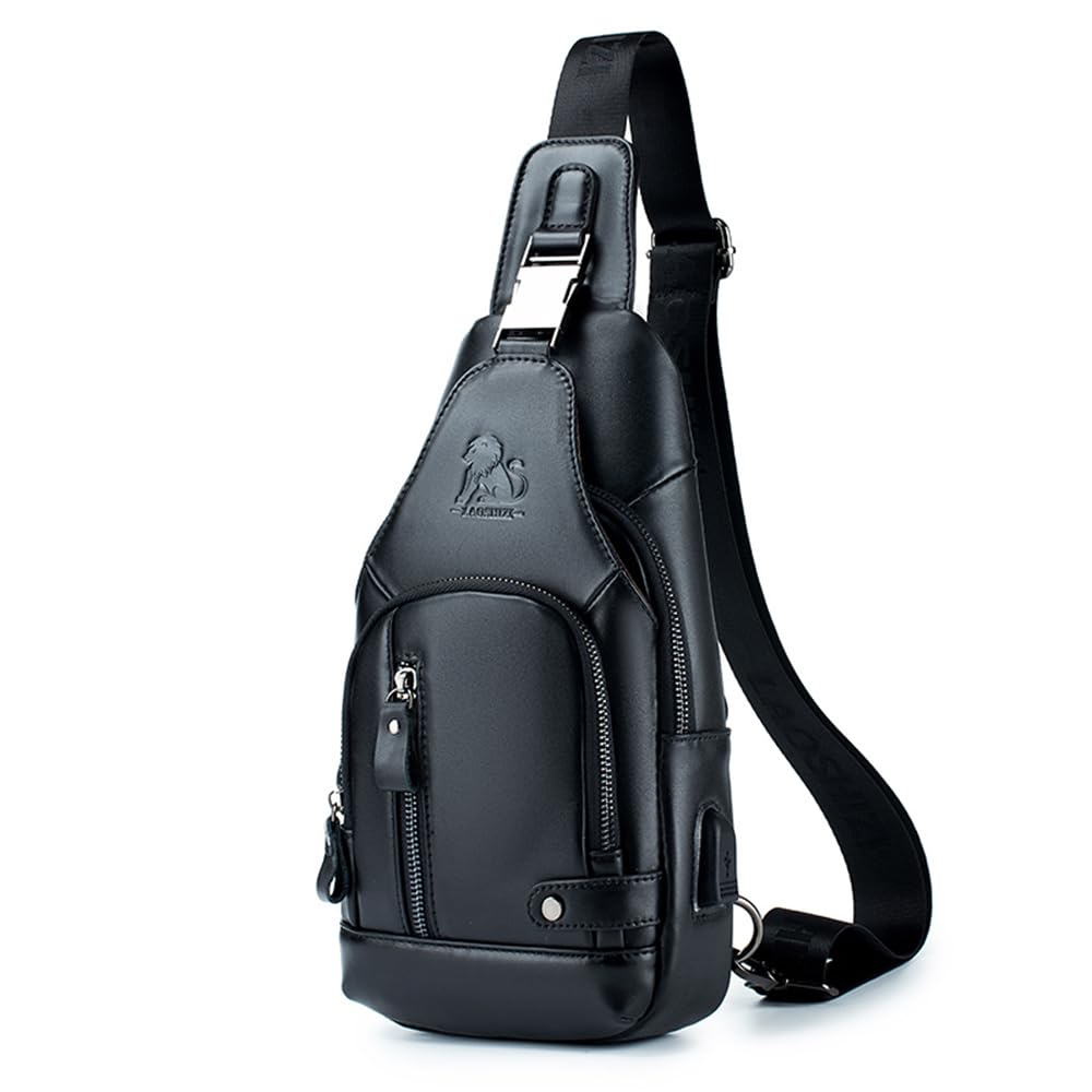 pundarika Leather Sling Bag for Men,small Crossbody Shoulder bag for men,men’s shoulder pack crossbody sling backpack.-black