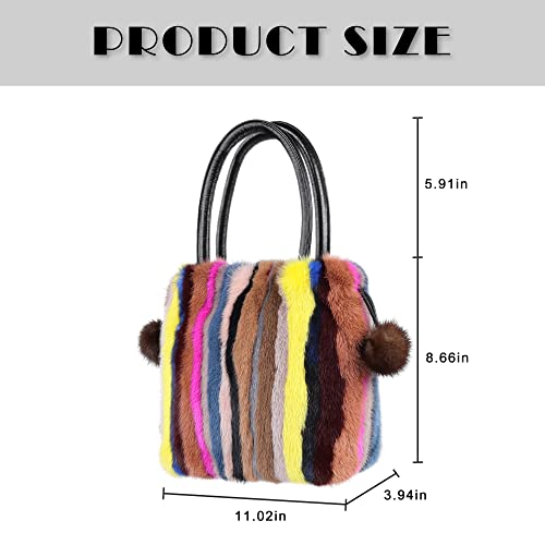 Women's Mink Fur Handbag Tote Furry Top Handle Bag Satchel Purses Multicolor(Multicoloured Bright)
