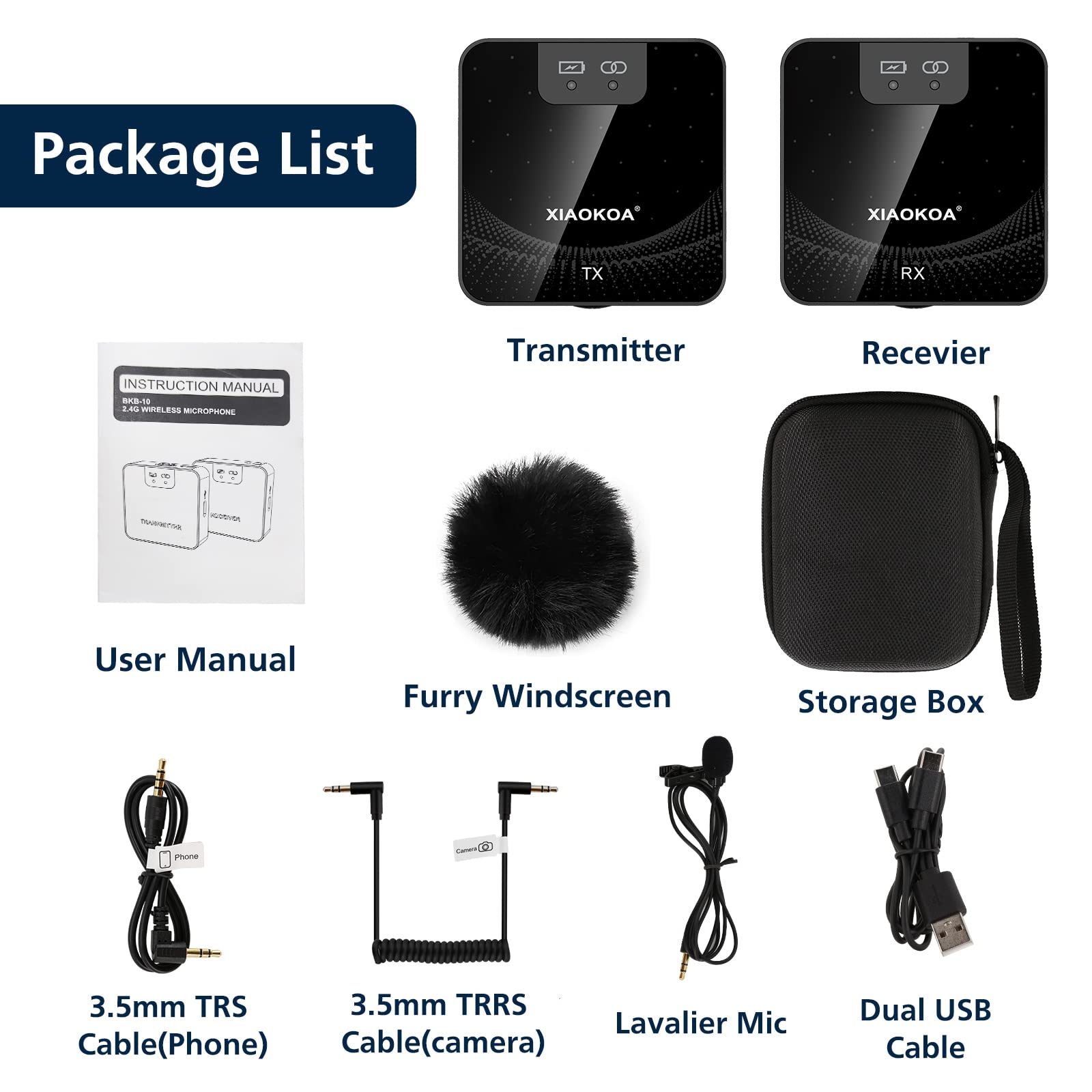 XIAOKOA Wireless Lavalier Microphone for Camera,Lavalier Wireless Microphone for YouTube,Live Streaming,Vlogging,Interview