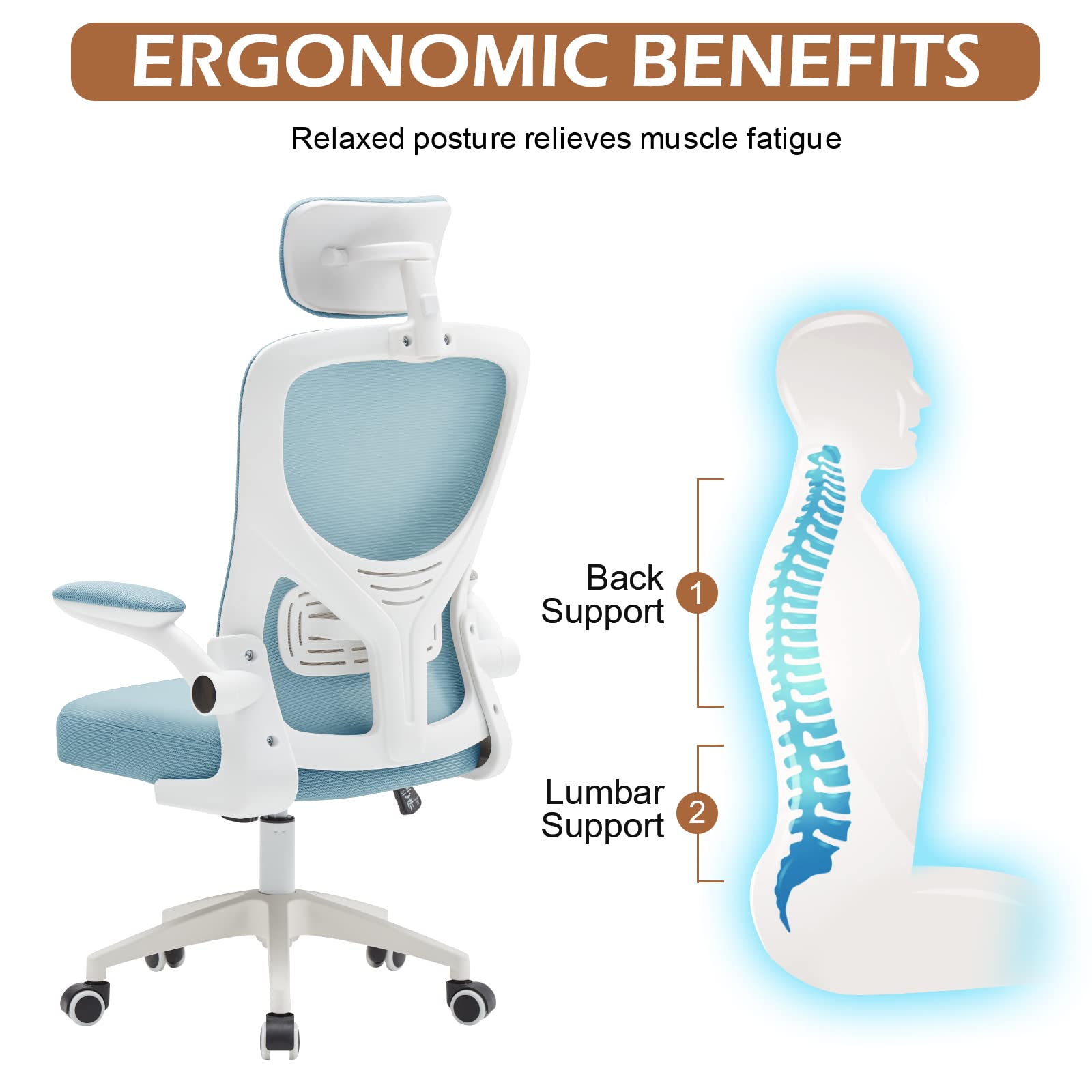 QUICK HORSE Ergonomic Office Chair, High Back Office Desk Chair with Adjustable Headrest and Neckrest, Swivel Computer Mesh Chair, for Office, Home and Study Room(White Green)