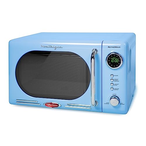Retro 0.7 Cubic Foot Countertop Microwave Oven Auto Shut Off Clock Display
