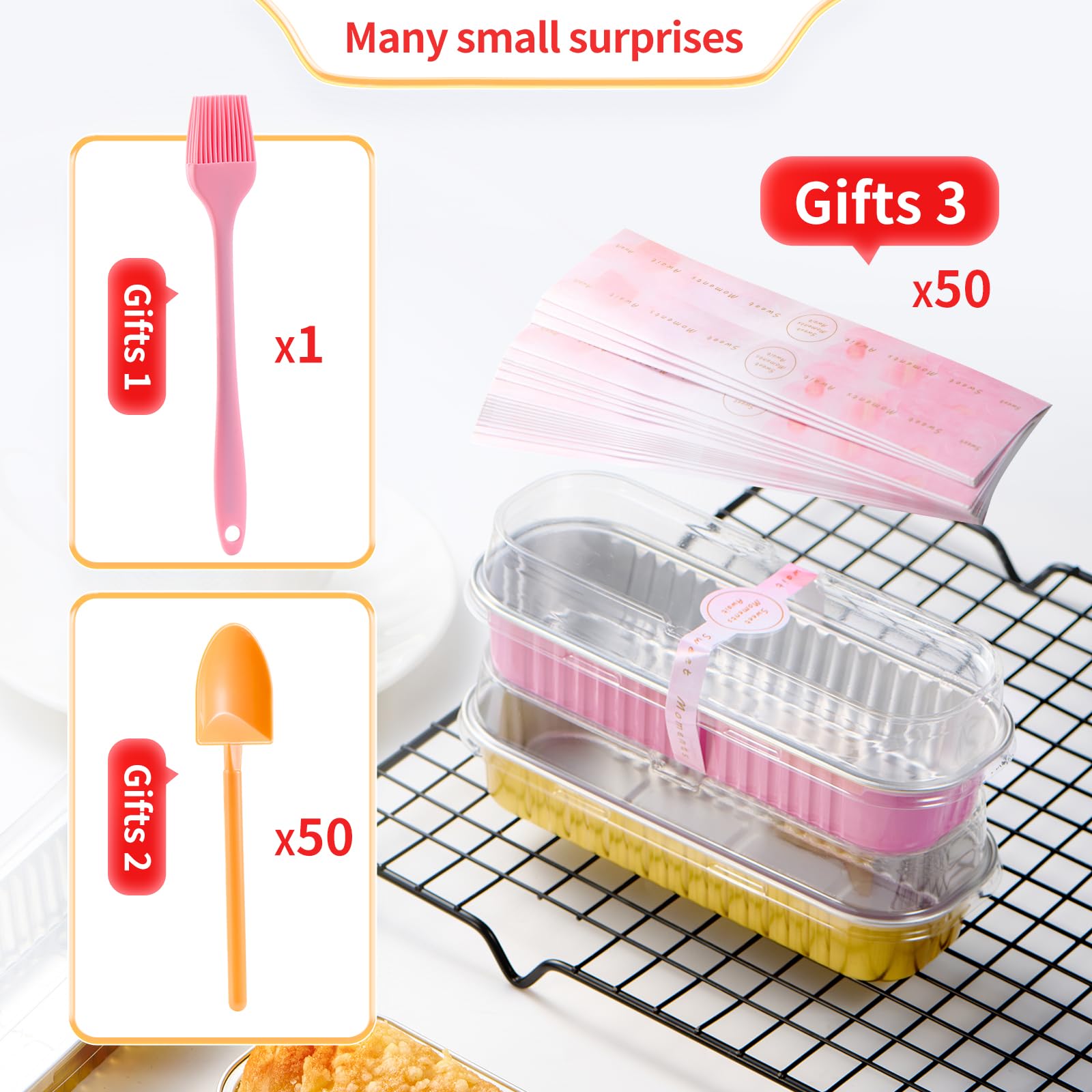 SHICANGSHIYE Small Cake Pans - 50 Pack, 6.8oz, Gold Cake Containers with Lids, Ideal for Outdoor Activity & Holiday Celebration, Disposable Cake Containers with Lids