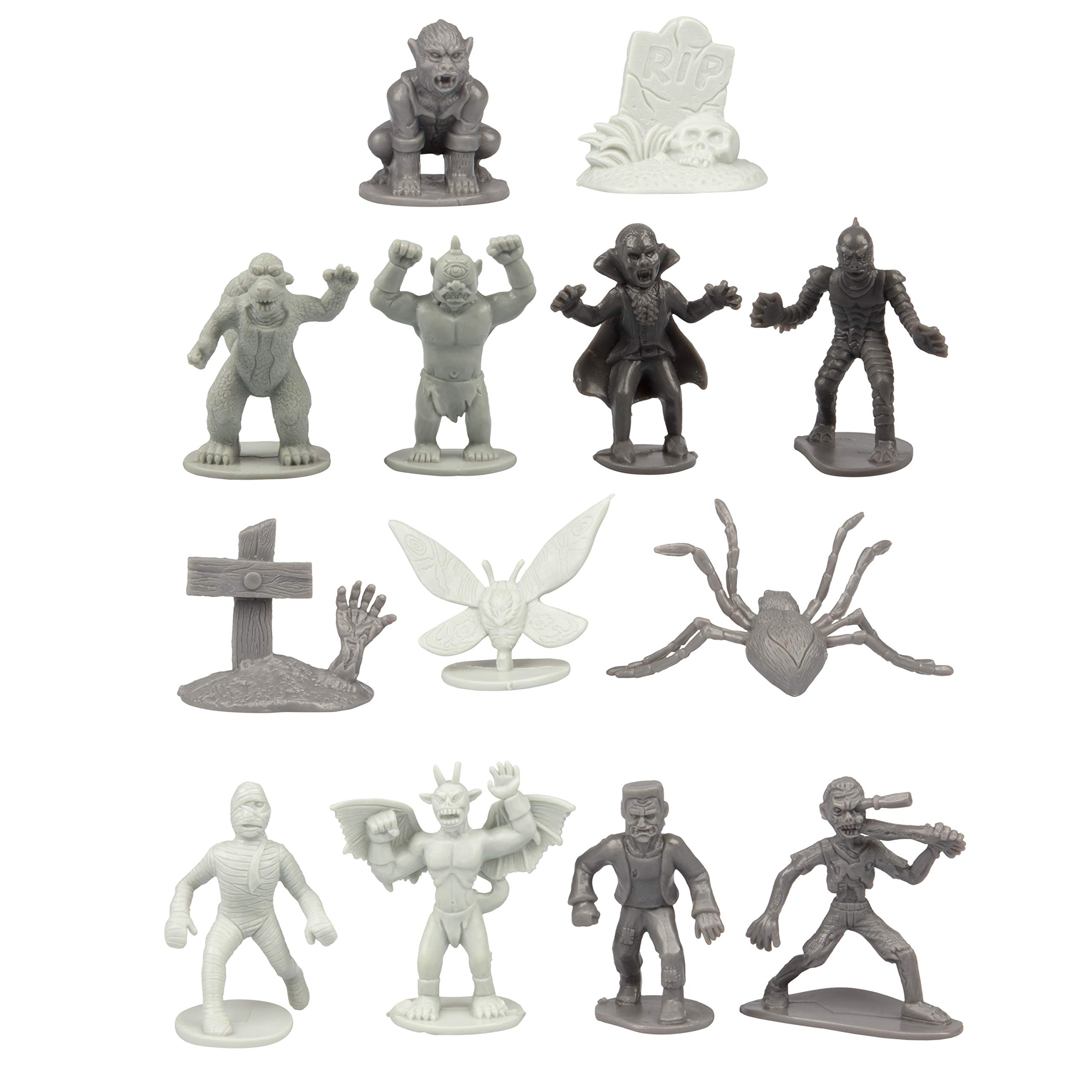 SCS Direct Monster Mini Action Fantasy Figure Playset- 100 Horror Toy Miniatures w 13 Unique Figures -Dracula, Frankenstein, Giant Spiders & Morem Perfect for Dioramas, creative playtime & Party Favor