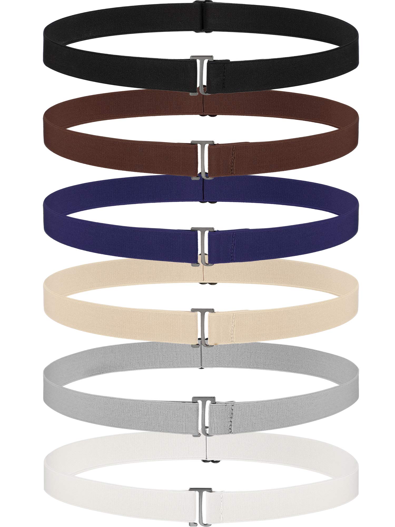 SATINIOR 6 Pcs No Show Invisible Women Flat Belts Buckle Stretch Elastic Belt for Jeans Pants Dresses (Vintage Color)