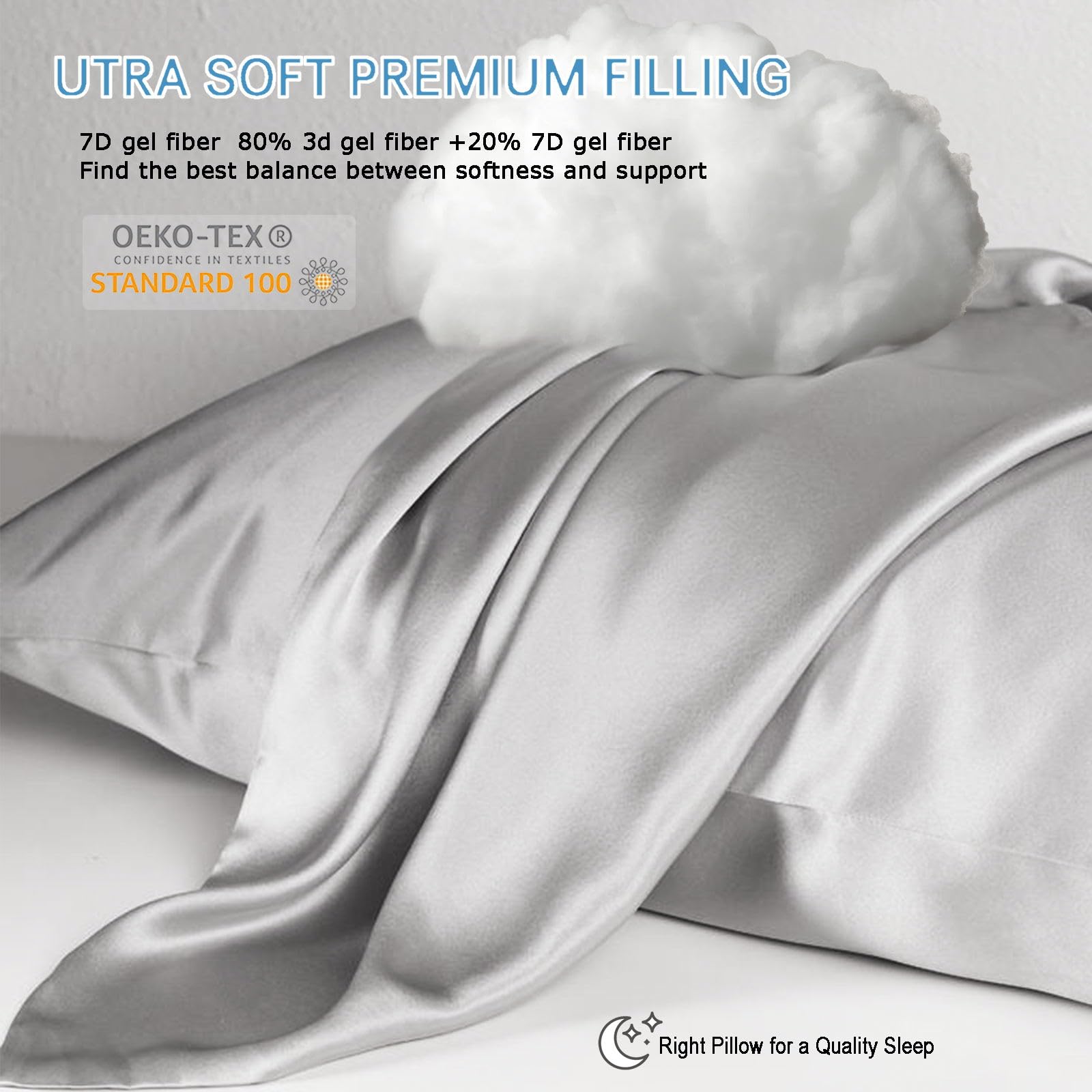 Pillows Queen Size Set of 2, Hotel Cooling Bed Pillows for Sleeping, 2 in 1 Beding Gift for Women Men, Machine Washable, 18" x 30"