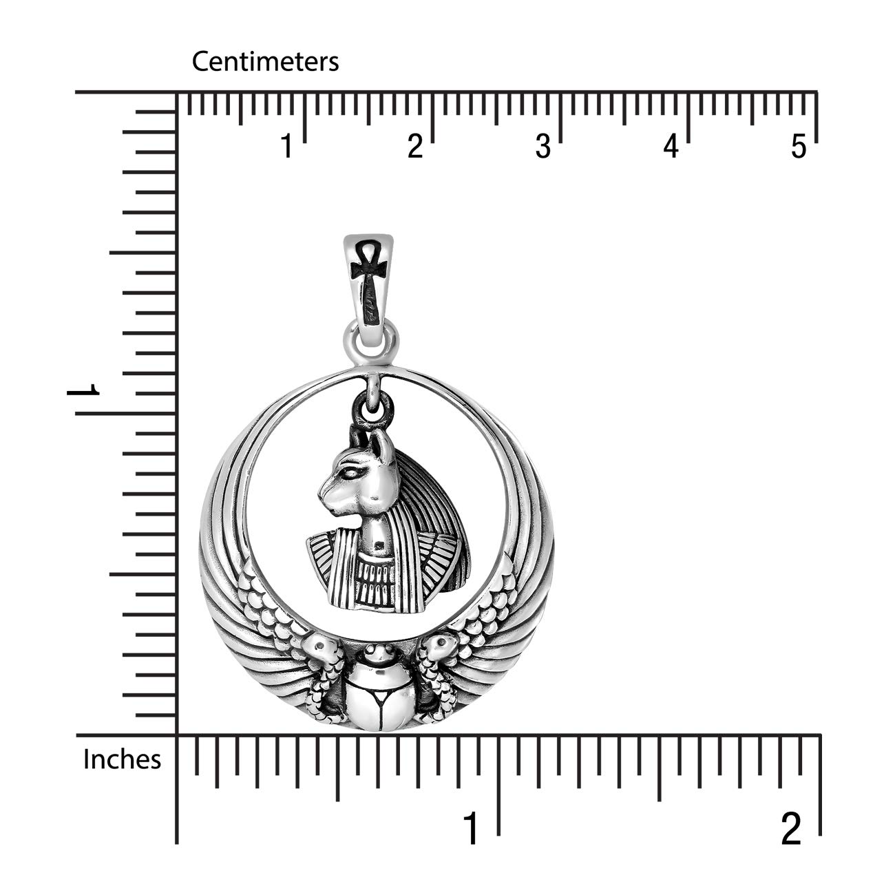 WithLoveSilver 925 Sterling Silver Ancient Egyptian Scarab Goddess with Ankh Bale Pendant (Sekhmet)