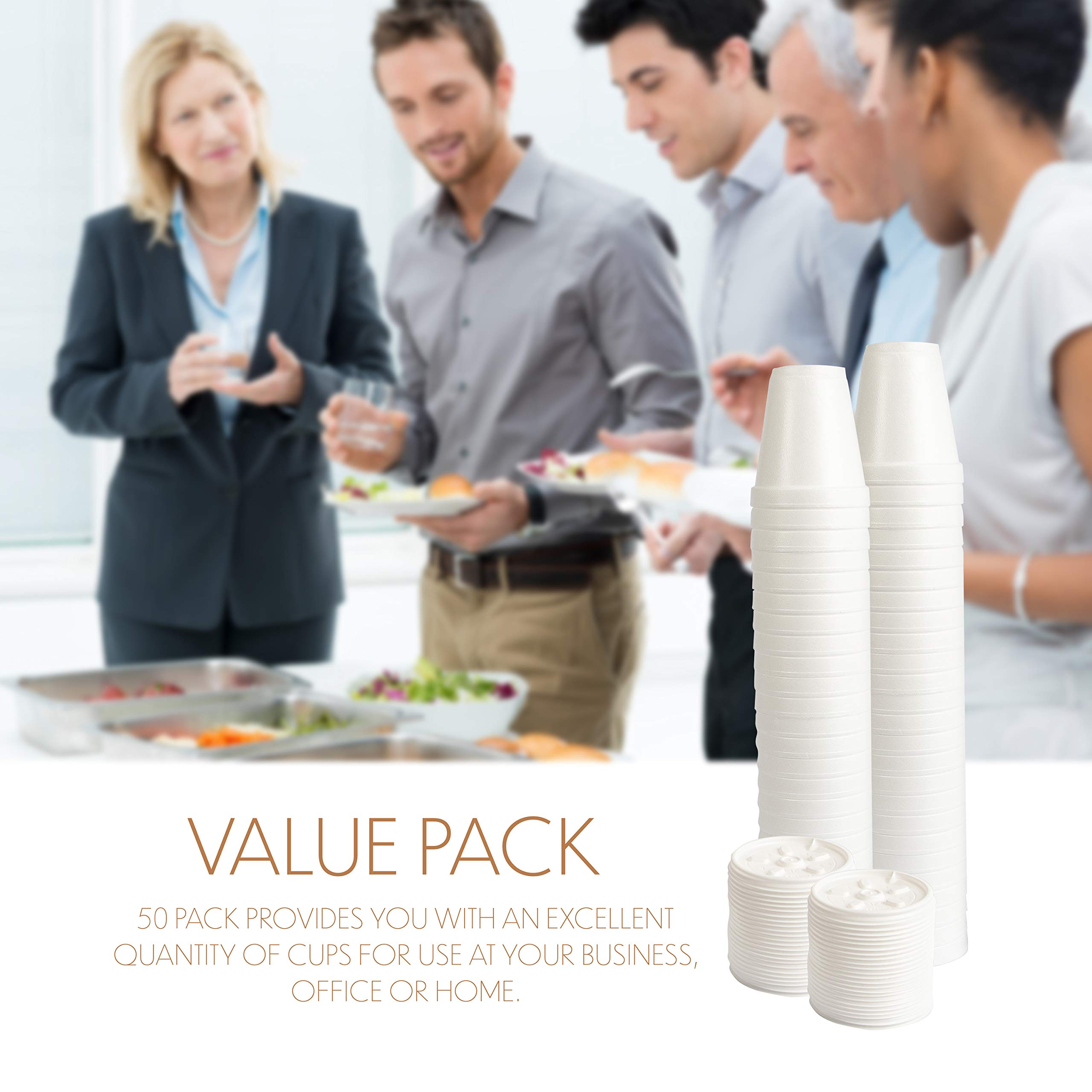 Upper Midland Products 6 Oz Styrofoam Cups With Lids, Mini Styrofoam Cups, Insulated For Hot And Cold, 50 Pk