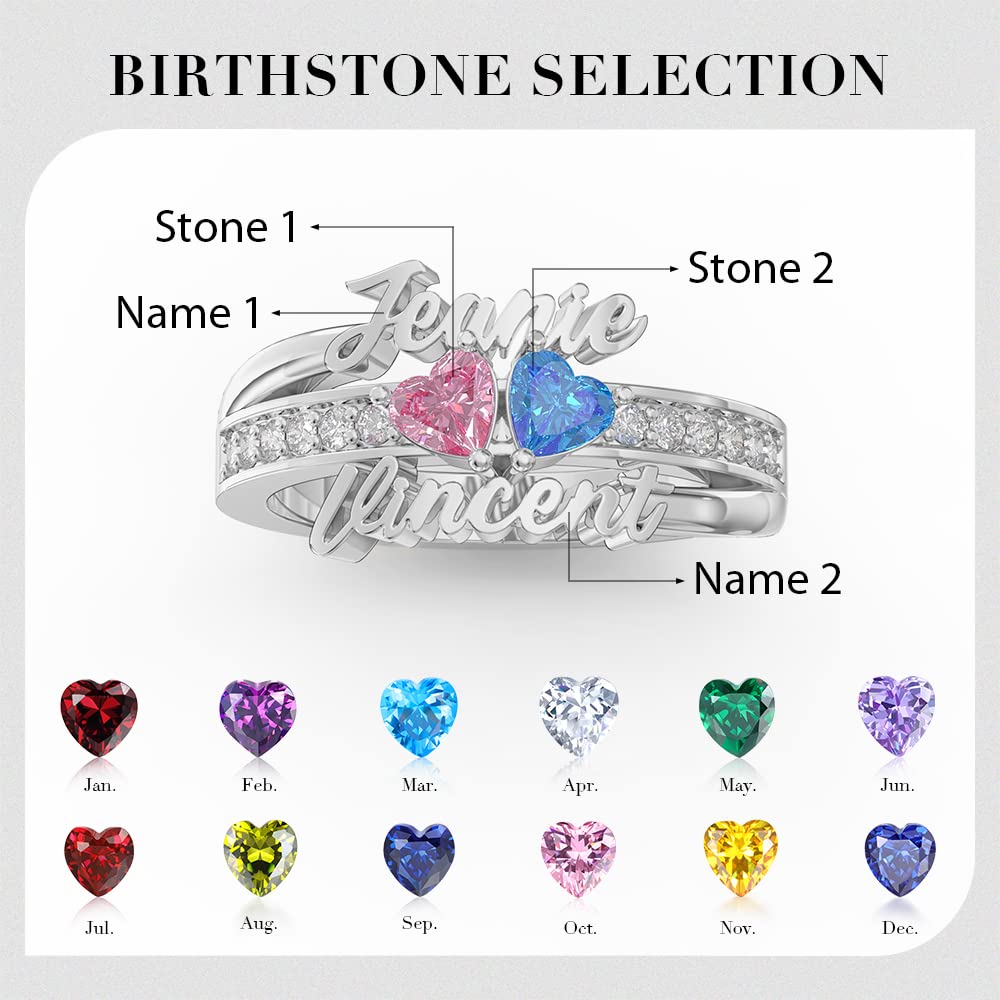 SimpleQ Custom Made Names Ring for Women, Personalized 2 Birthstones Mother Ring Promise Rings for Her with 3D Custom (6)