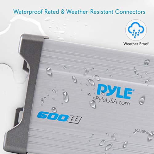 Pyle 2-Channel Marine Amplifier Receiver - Waterproof and Weatherproof Audio Subwoofer for Boat Stereo Speaker & Other Watercraft - 600 Watt Power, Wired RCA, AUX and MP3 Audio Input Cable - PLMRMP2A