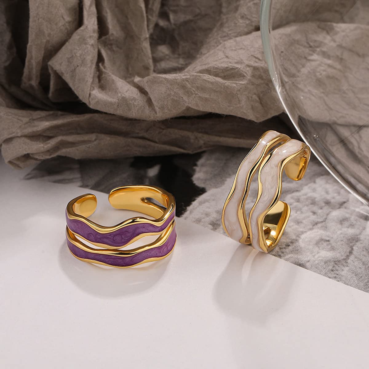 XSTian S925 Sterling Silver Enamel Ring for Women Fastion gift for Wife Girlfriend,Double ring surface Adjustable Size