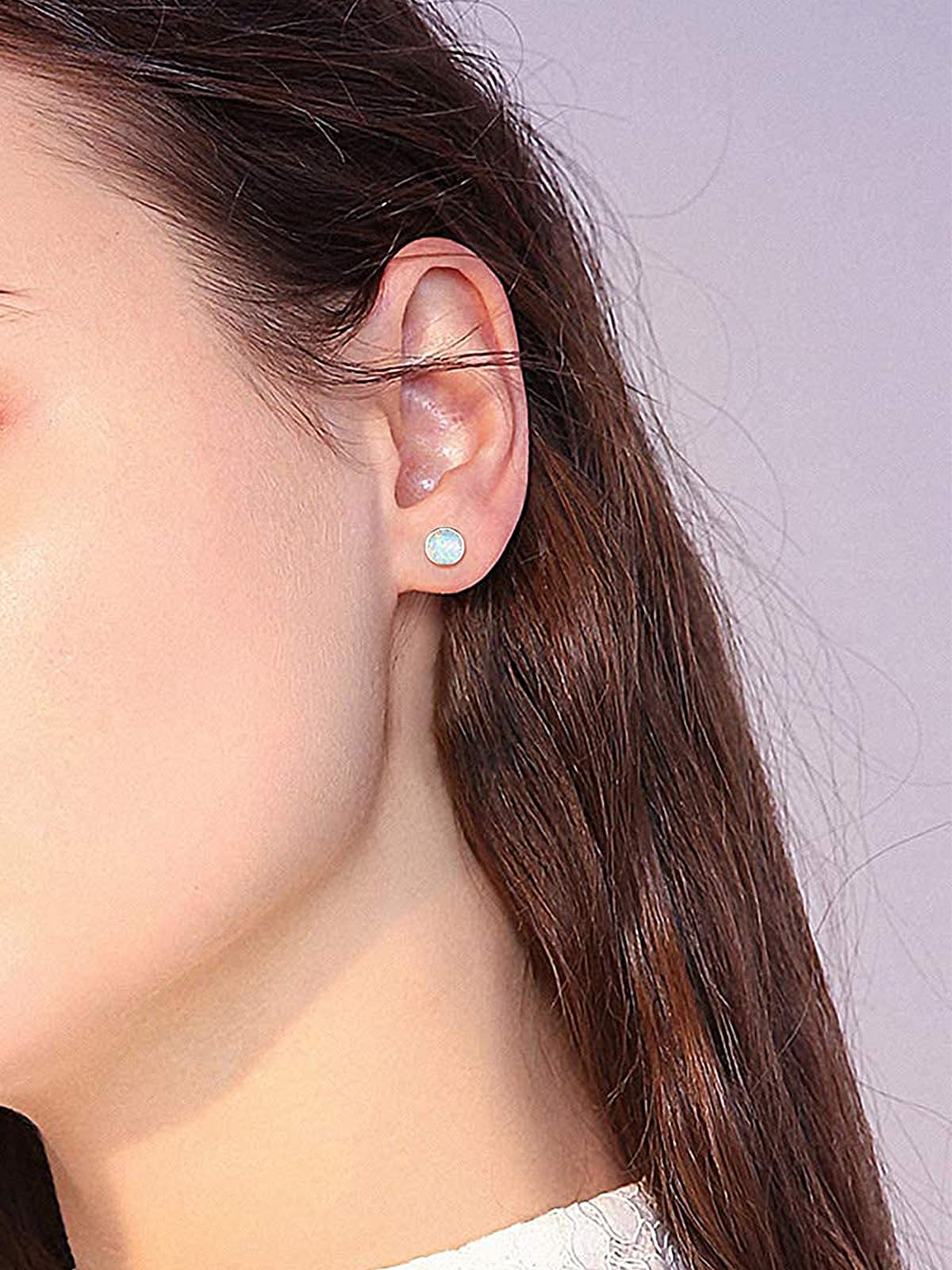 TANGPOET White Fire Opal Studs Screw Back Earrings for Women Sterling Silver Hypoallergenic Twist Back Earrings for Sensitive Ear Jewelry Birthday Gifts