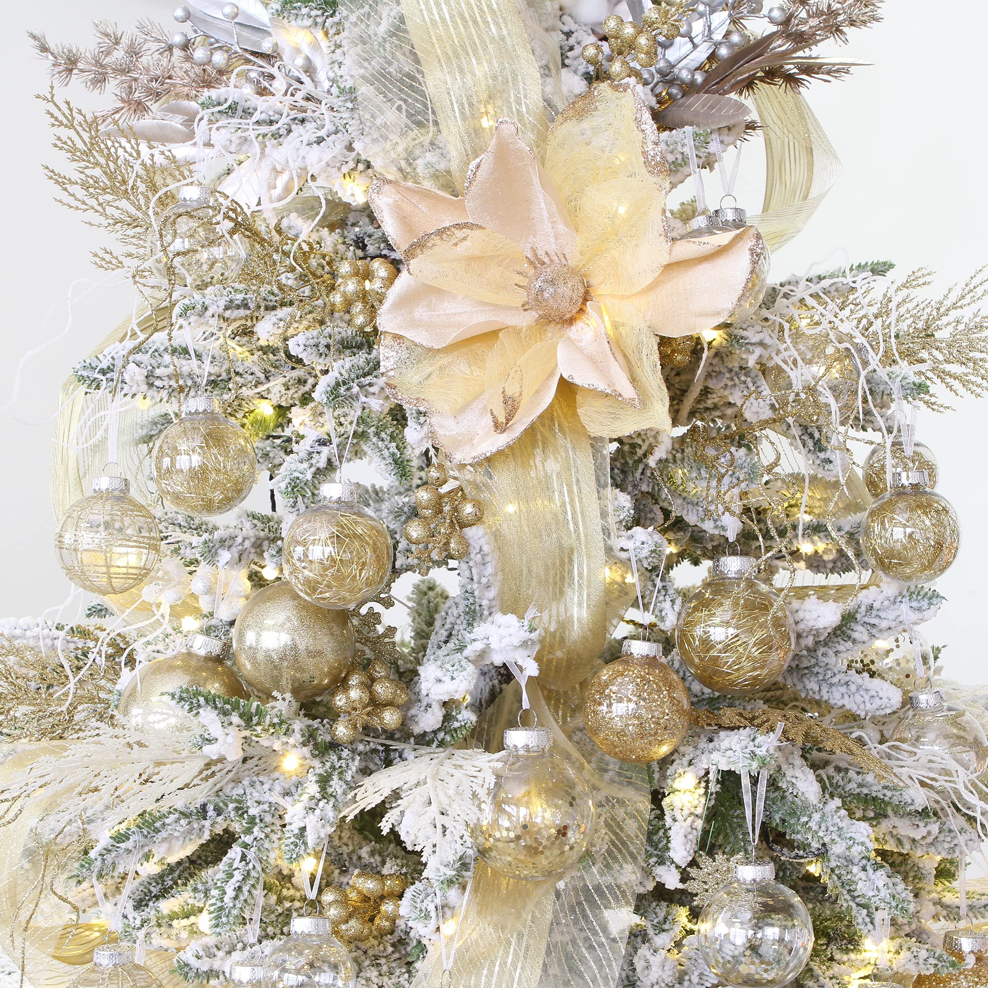 Sea Team Multi-Size Shatterproof Clear Plastic Christmas Ball Ornaments Decorative Xmas Balls Baubles Set with Stuffed Delicate Decorations (48 Counts, Champagne)