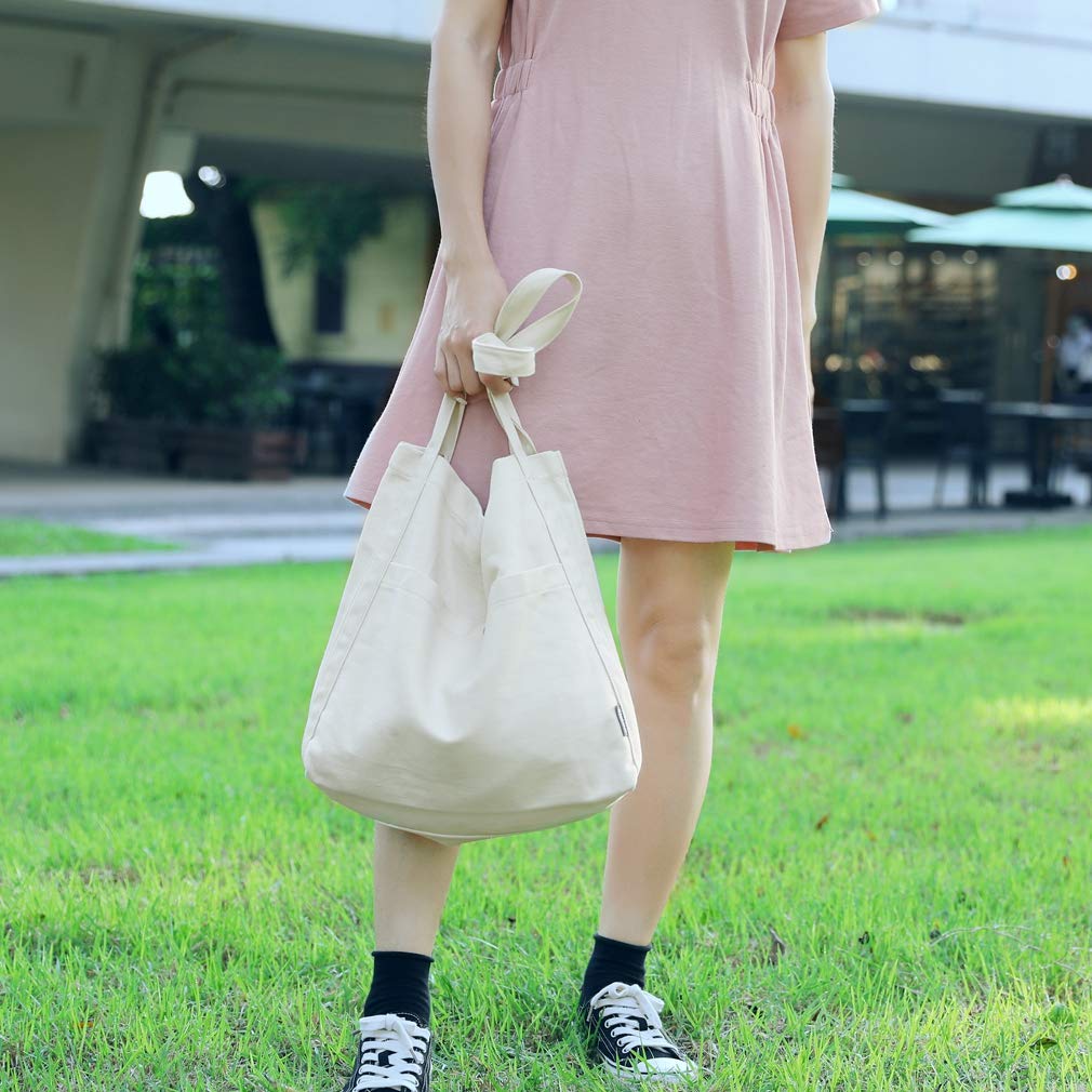 Women Canvas Shoulder Tote Bags Lightweight Hobo Handbags for Work School Top Handle Purse (White)