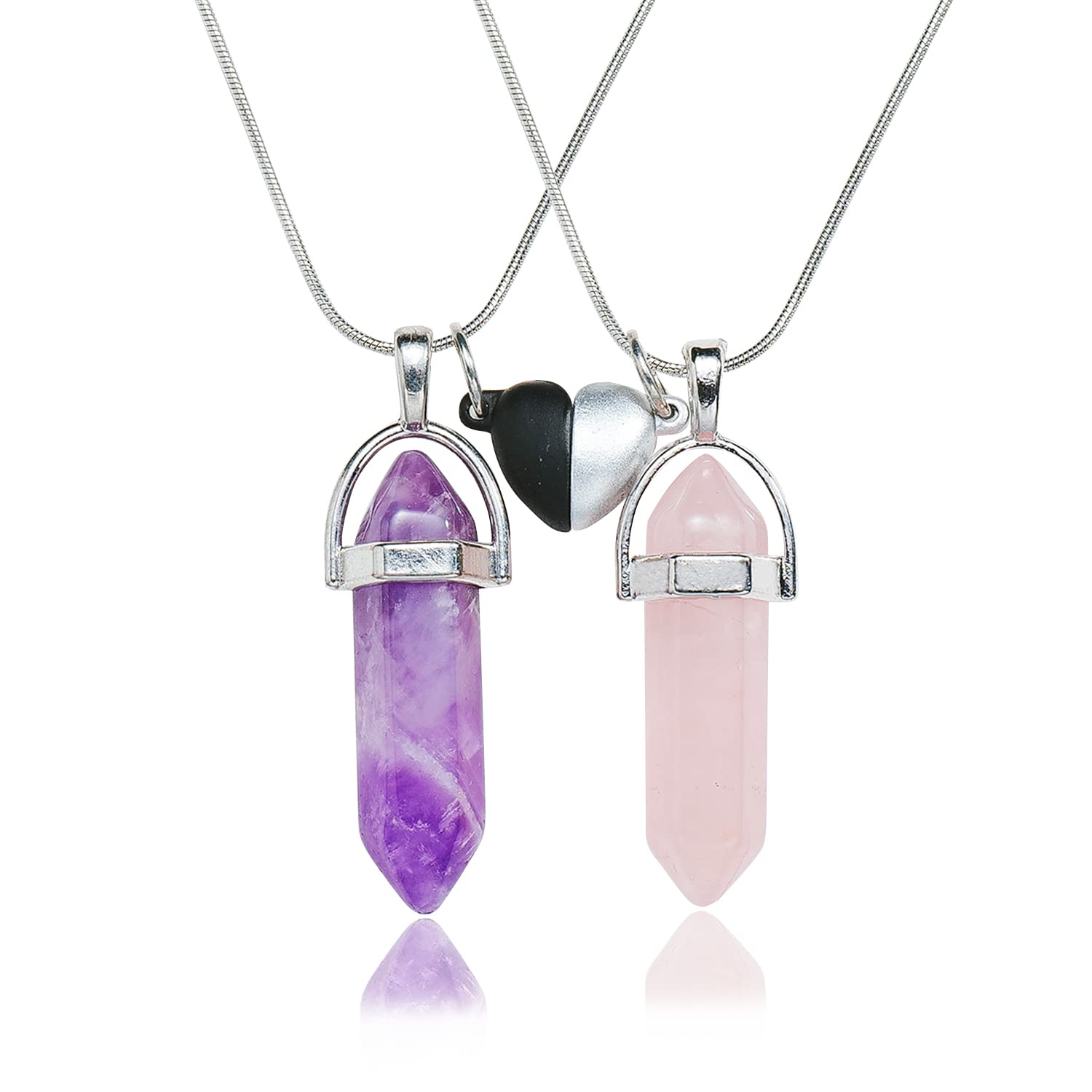 Runyangshi Natural Dream Amethyst Crystal Necklace Natural Crystal Gemstone Pendant Chakra Crystal Healing Stone with Gift Box Package