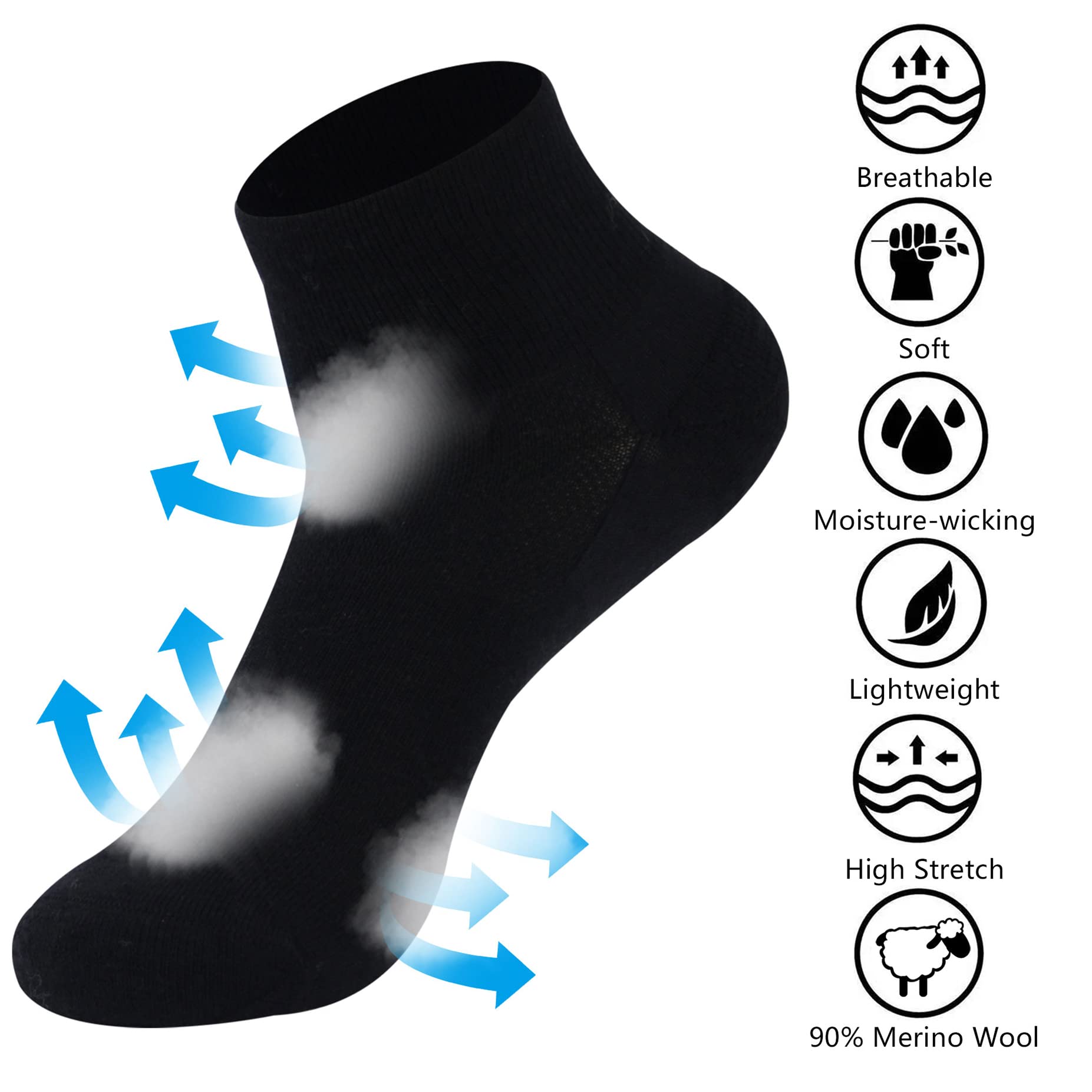 RTZAT Hiking Socks for Men, Thermal Thick Warm Socks for Men 50% Merino Wool Outdoor Work Boot Crew Hiking Wool Socks 2 Pairs Large, 1 Black, 1 Navy Blue