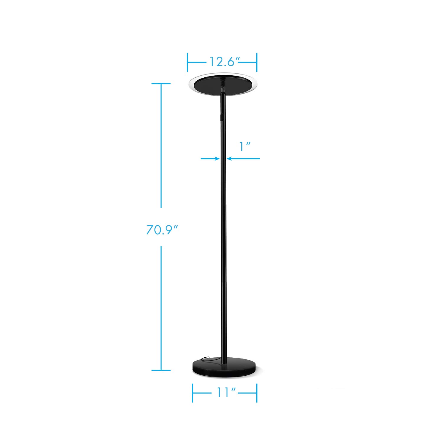 Tenergy Torchiere Dimmable LED Floor Lamp, Remote Controlled 30W (150W Equivalent) Standing Lamp, 90° Adjustable Top, Wall Switch Smart Outlet Compatible, Warm White Light