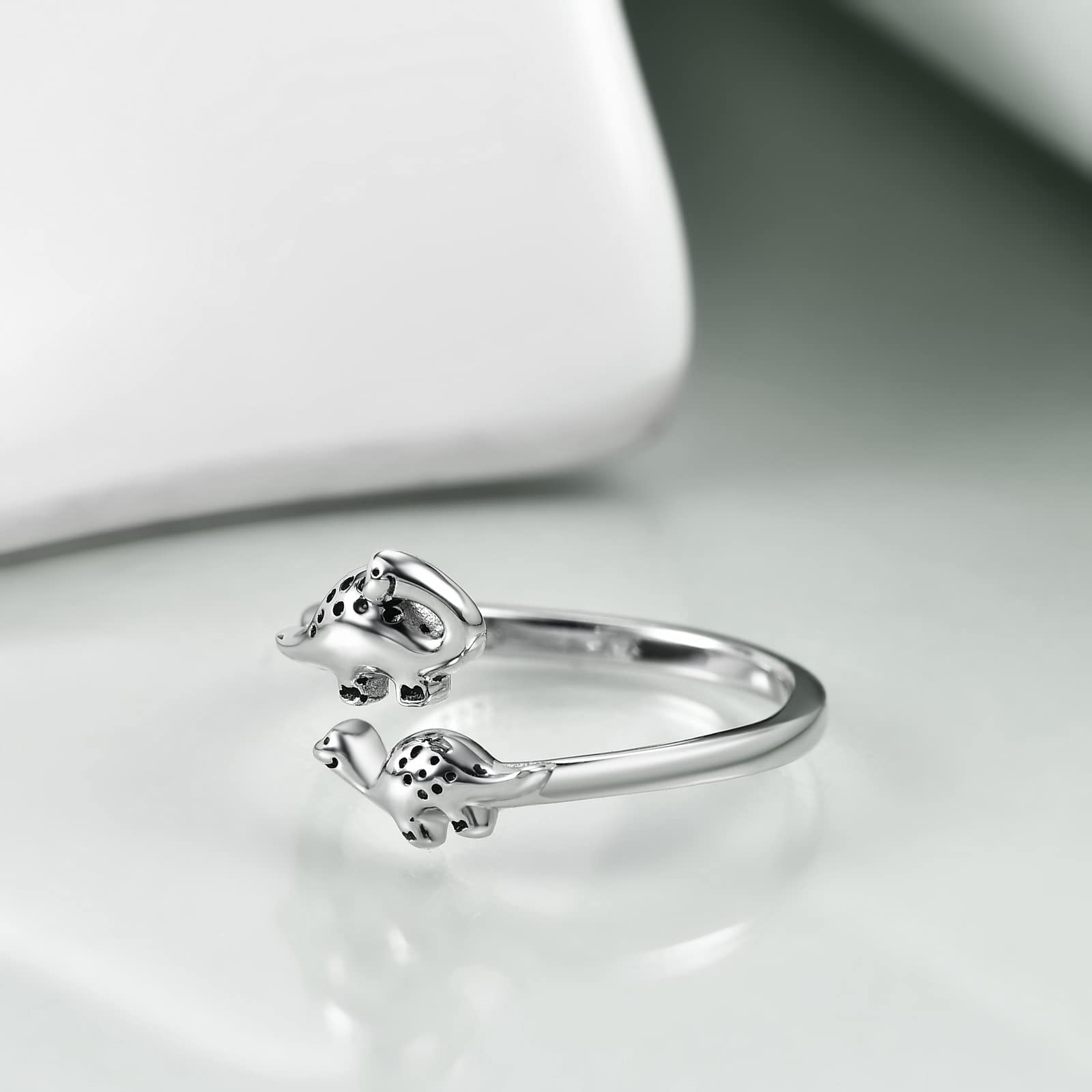 YAFEINI Dinosaur Ring Sterling Silver Mother and Daughter Brontosaurus Statement Ring Opening Adjustable Knuckle Band Jewelry for Women