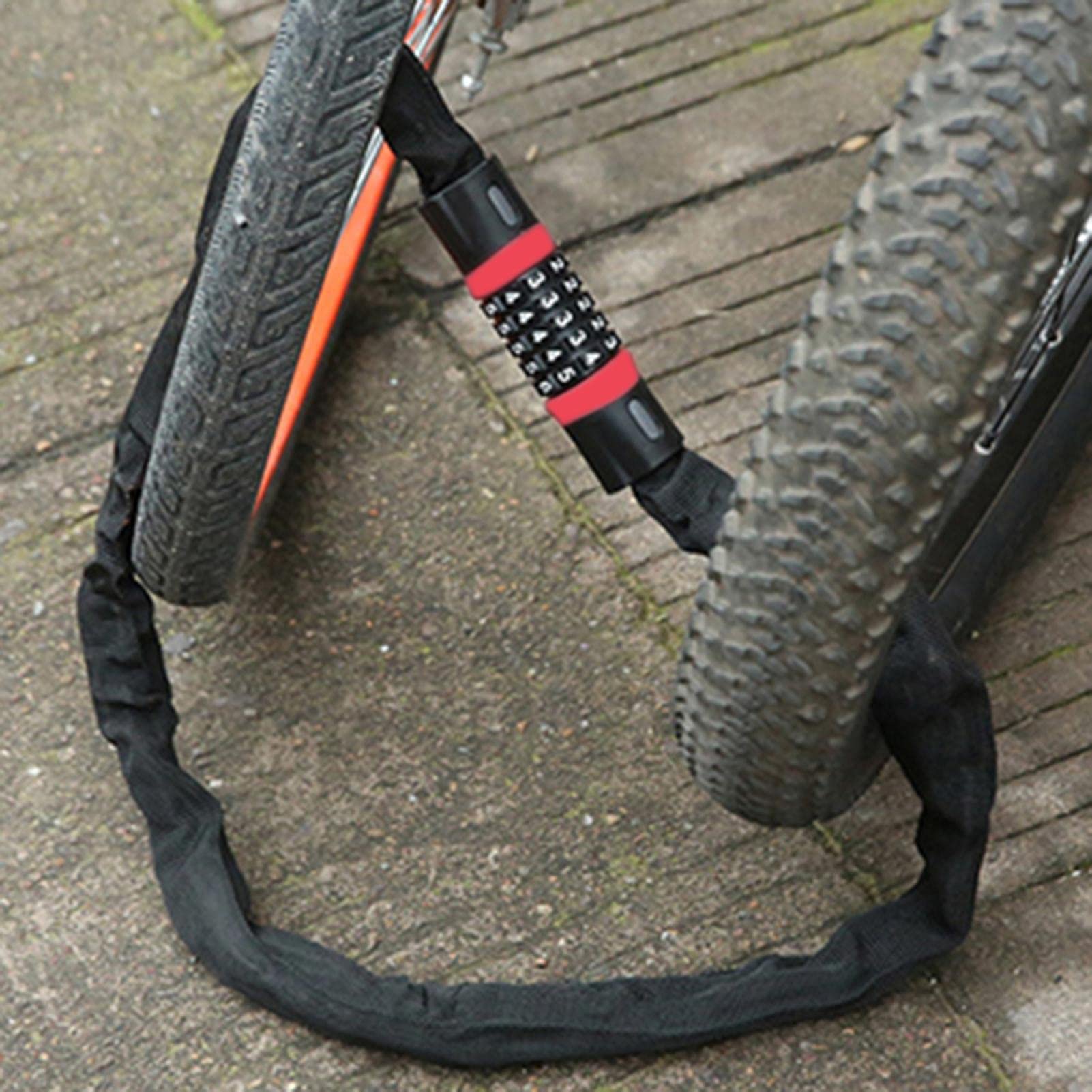 Xinrimoy Bike Chain Lock, 5 Digits Codes Resettable Combination Bike Lock, Outdoors Multifunctional Steel Cable Code Lock for Bicycle, Motorcycles, Scooters, Length 1.2m