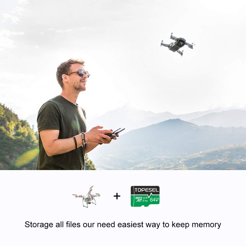TOPESEL 64GB Micro SD Card 2 Pack Memory Cards U3 V30 Micro SDXC UHS-I TF Card for Camera/Drone/Dash Cam(2 Pack U3 V30 A1 64GB)